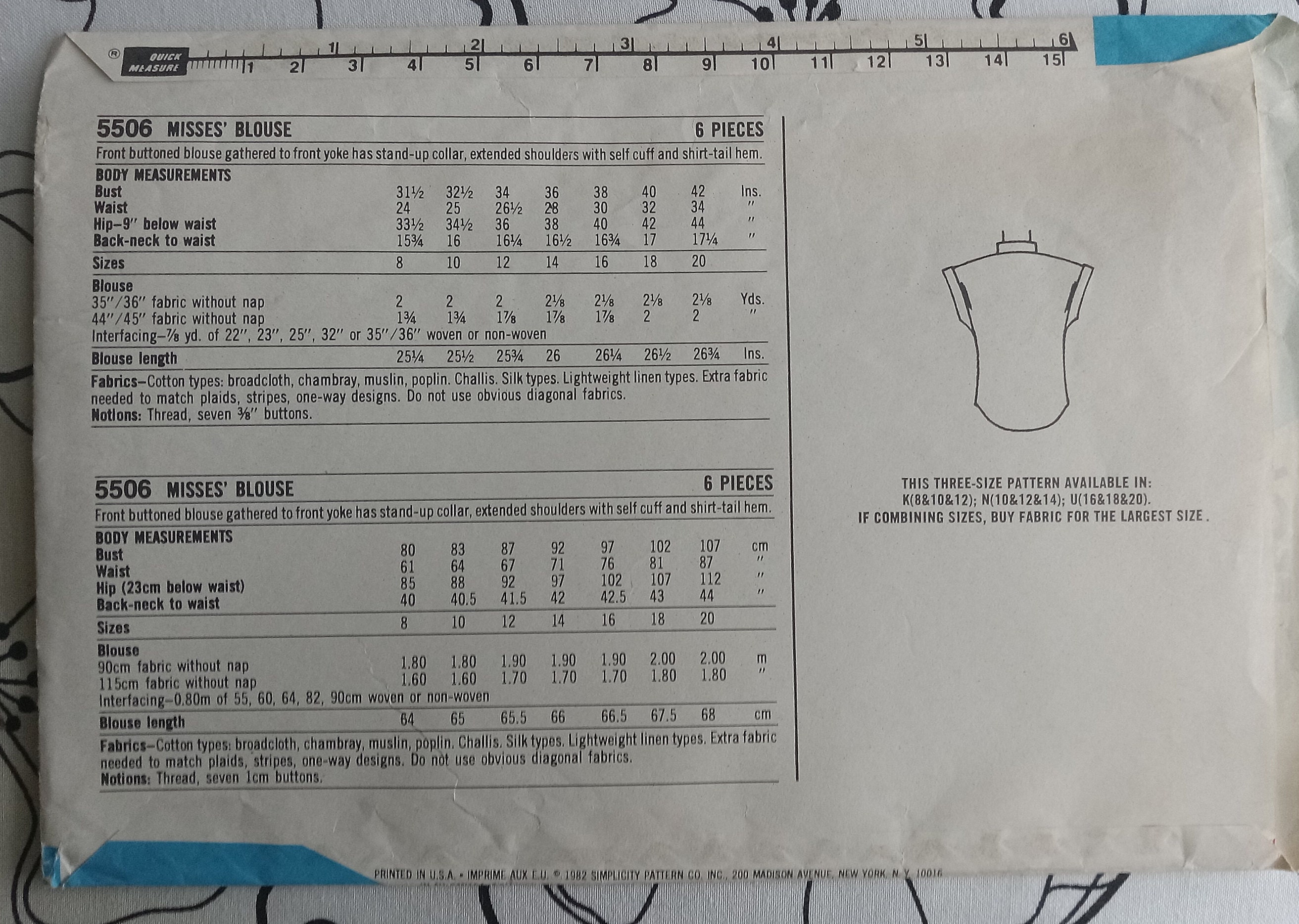Vintage Simplicity 5506, E.S.P. Top Pattern, UC/FF - Etsy