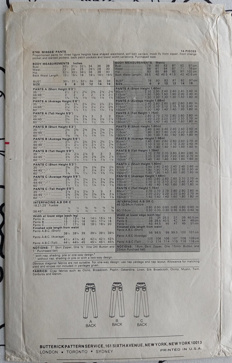 Vintage Butterick 6766, Jeans Pattern, UC/FF - Etsy