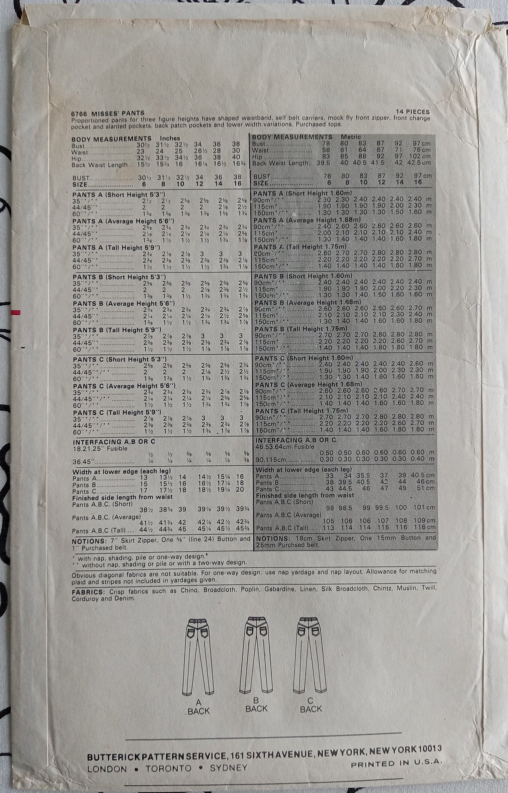 Vintage Butterick 6766, Jeans Pattern, UC/FF - Etsy