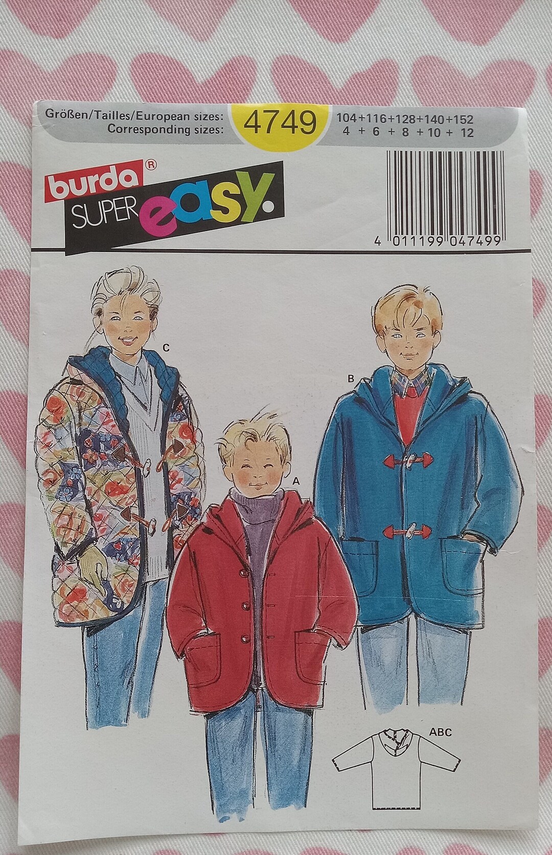 Vintage Burda 4749, Super Easy Kids Unisex Jacket Pattern, UC/FF - Etsy