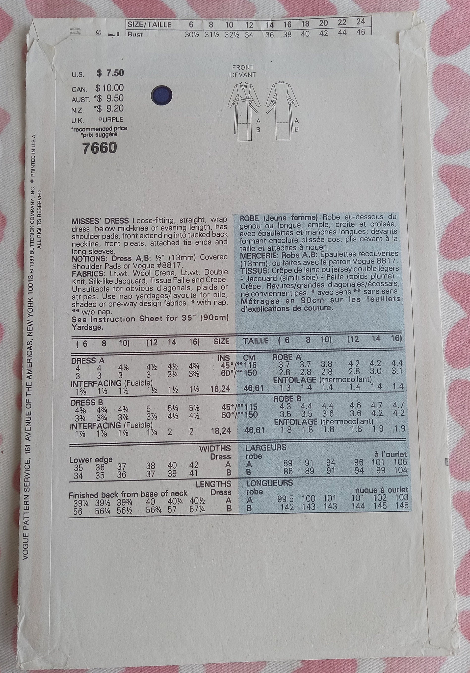 Vintage Vogue 7660, Very Easy Wrap Dress Pattern, UC/FF - Etsy