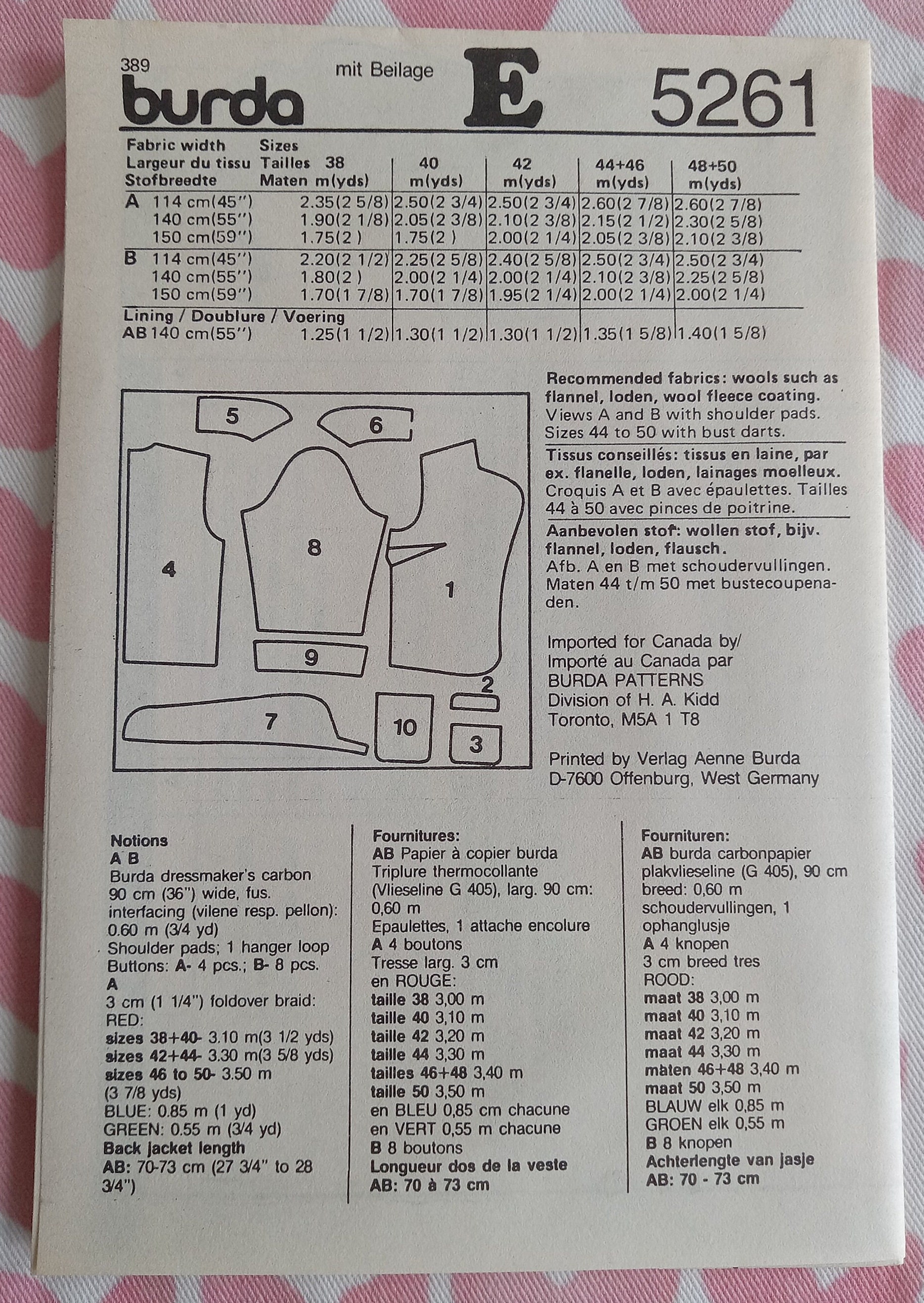 Vintage Burda 5261 Jacket Pattern UC/FF - Etsy