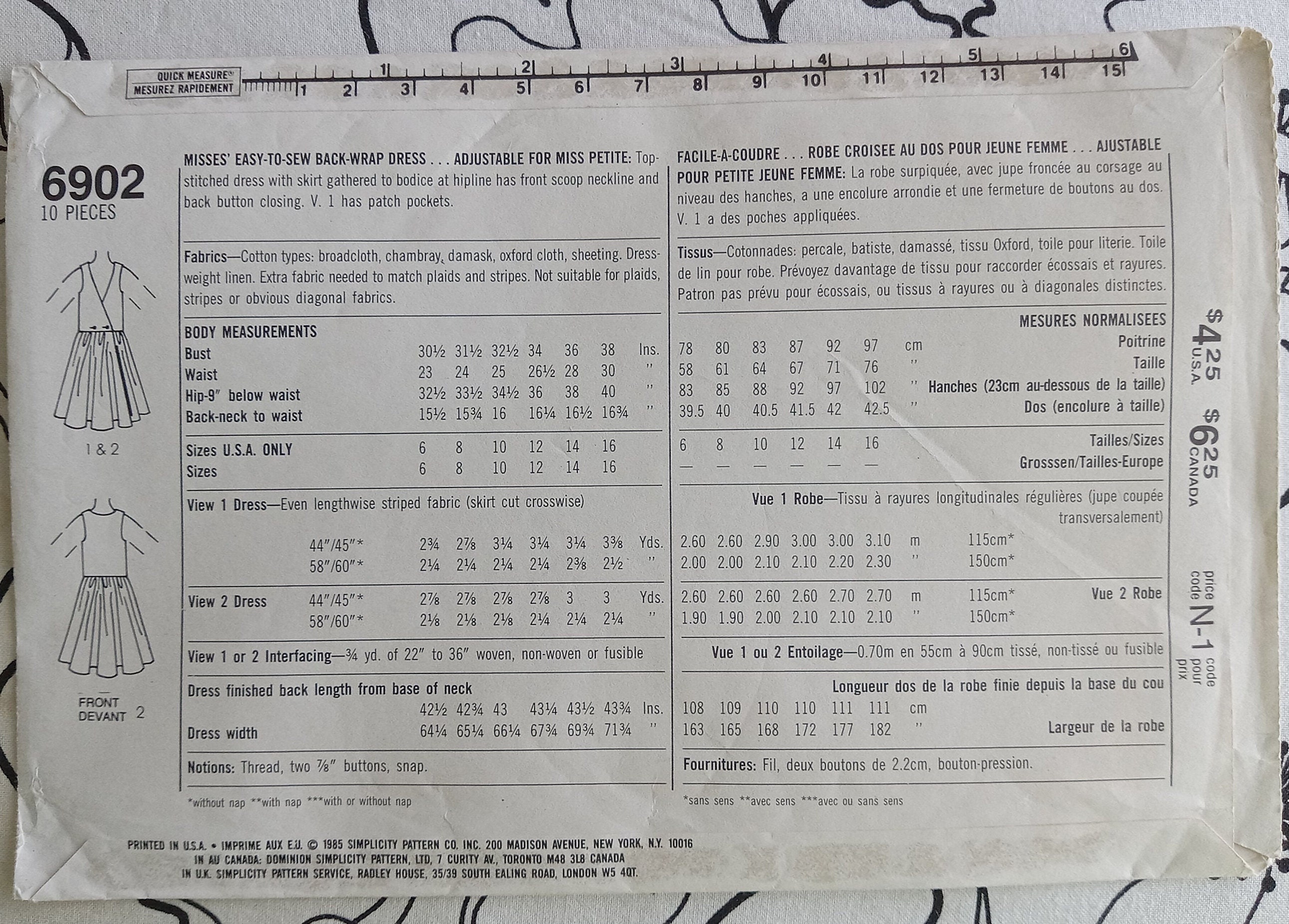 Vintage Simplicity 6902, V-back Dress Pattern, UC/FF - Etsy