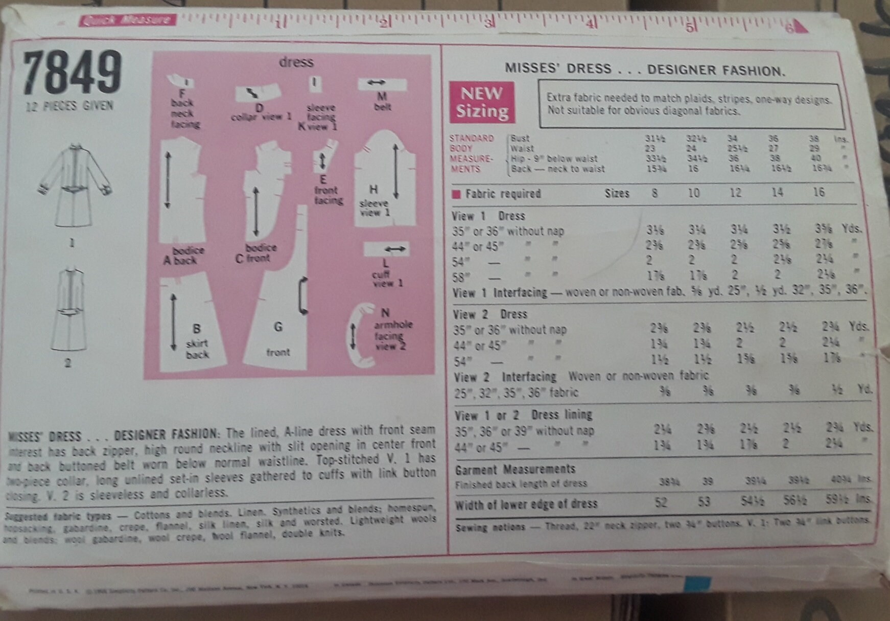 Vintage Simplicity 7849, Dress Pattern, Wounded Bird - Etsy