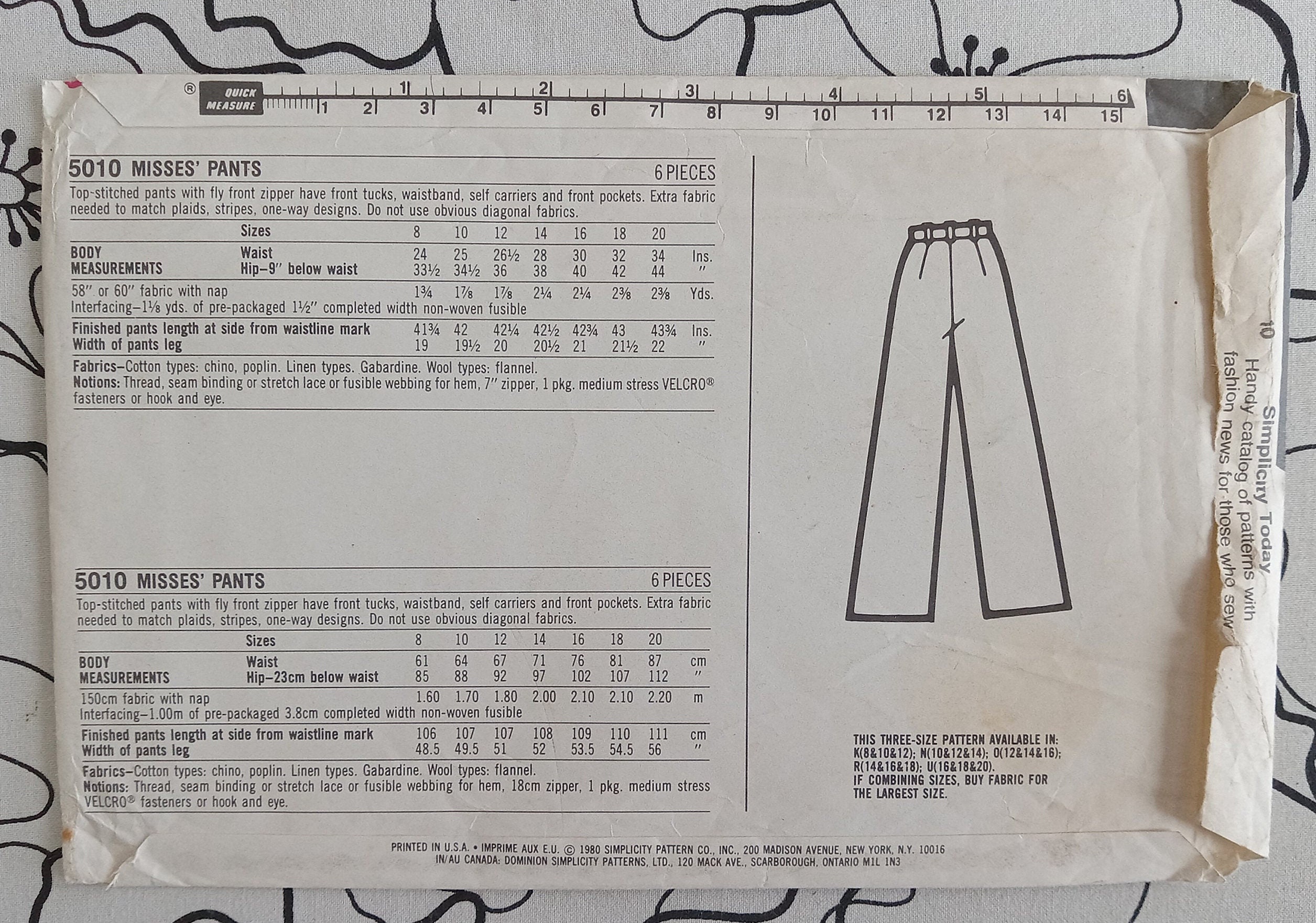 Vintage Simplicity 5010, E.S.P. Trousers Pattern, UC/FF - Etsy