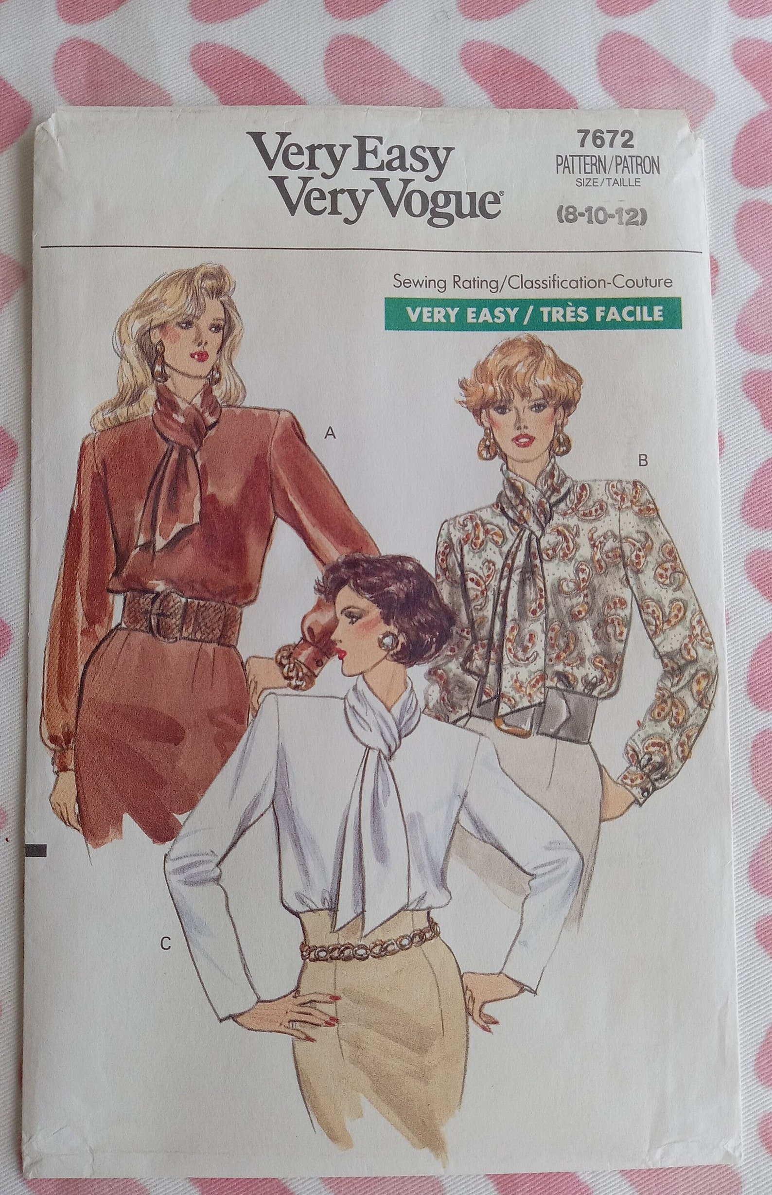 Vintage Vogue 7672, Very Easy Bow Blouse Pattern, UC/FF - Etsy