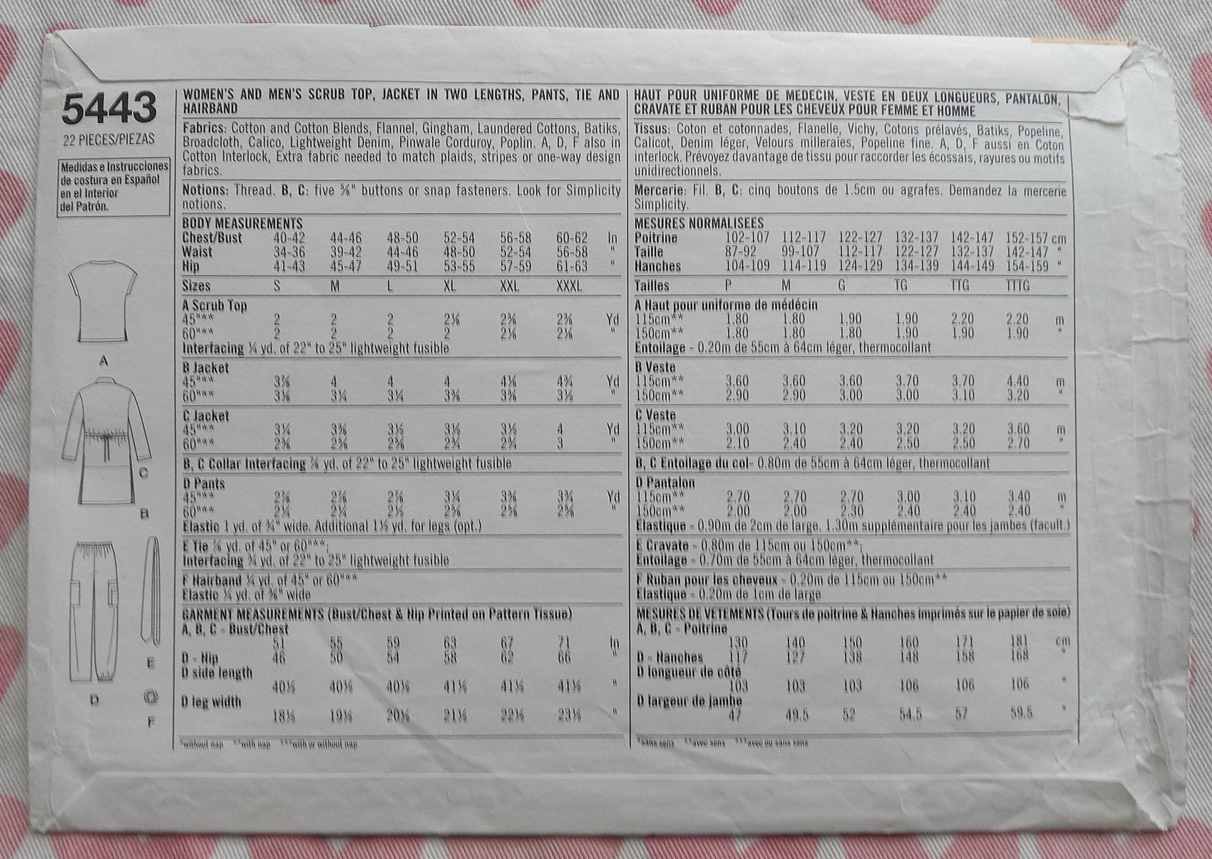 Simplicity 5443, Plus Size Unisex Scrubs Pattern, UC/FF - Etsy