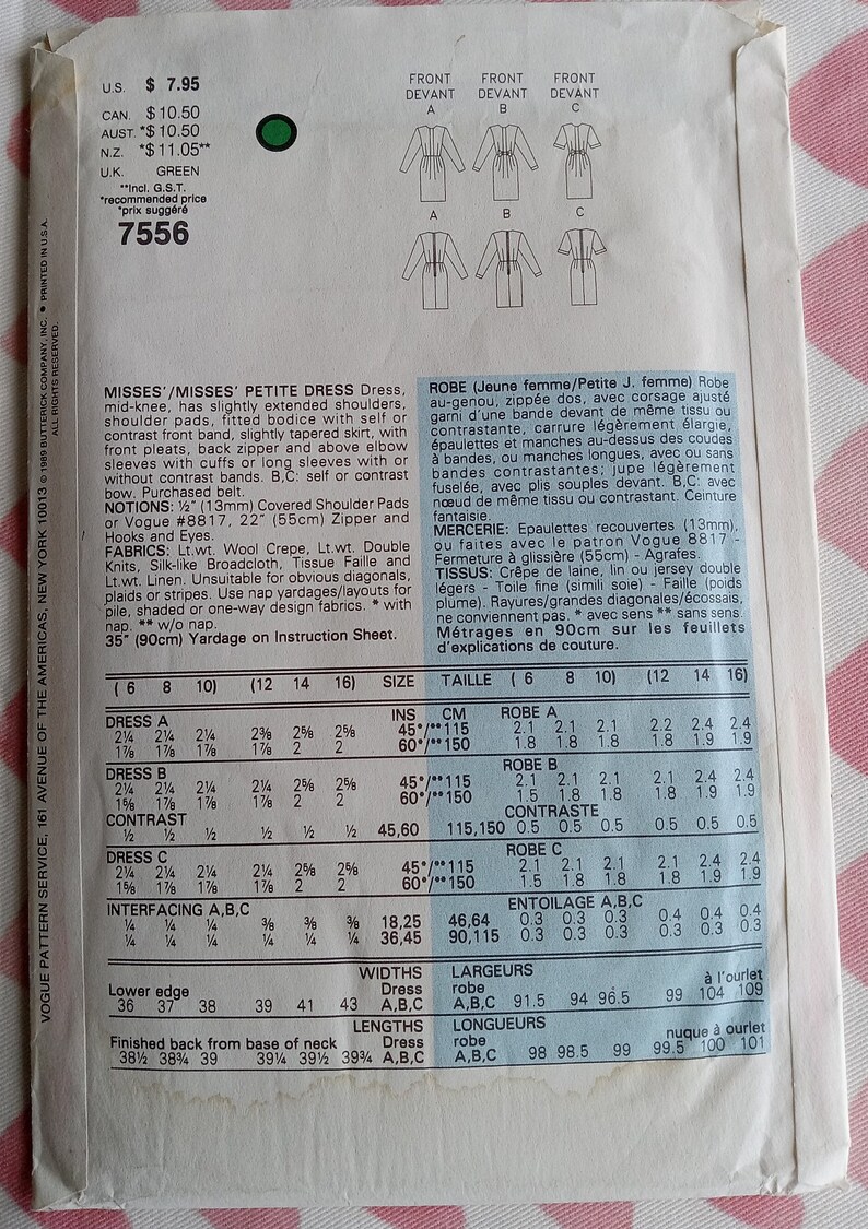 Vintage Vogue 7556, Dress Pattern, UC/FF - Etsy