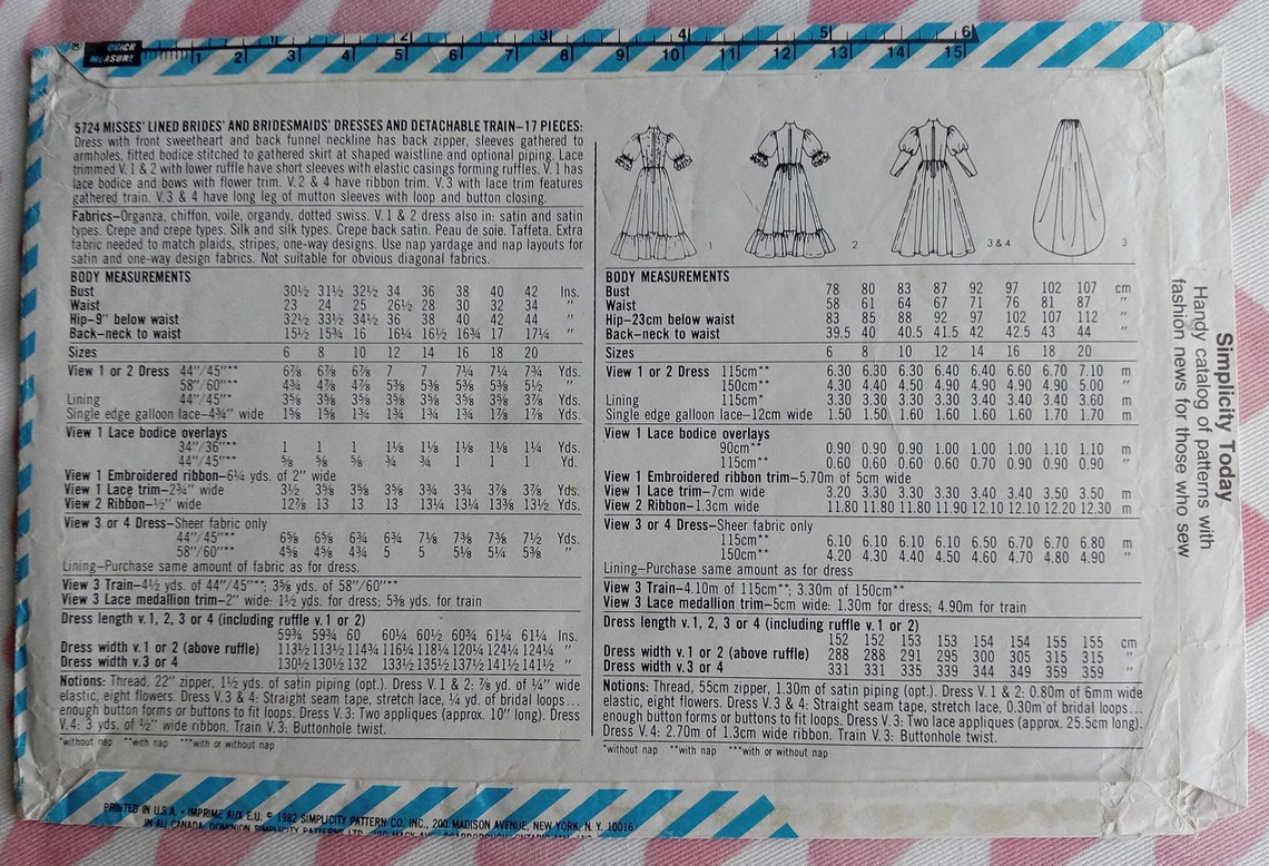 Vintage Simplicity 5724, Bridal Gown Pattern, Partially Cut - Etsy