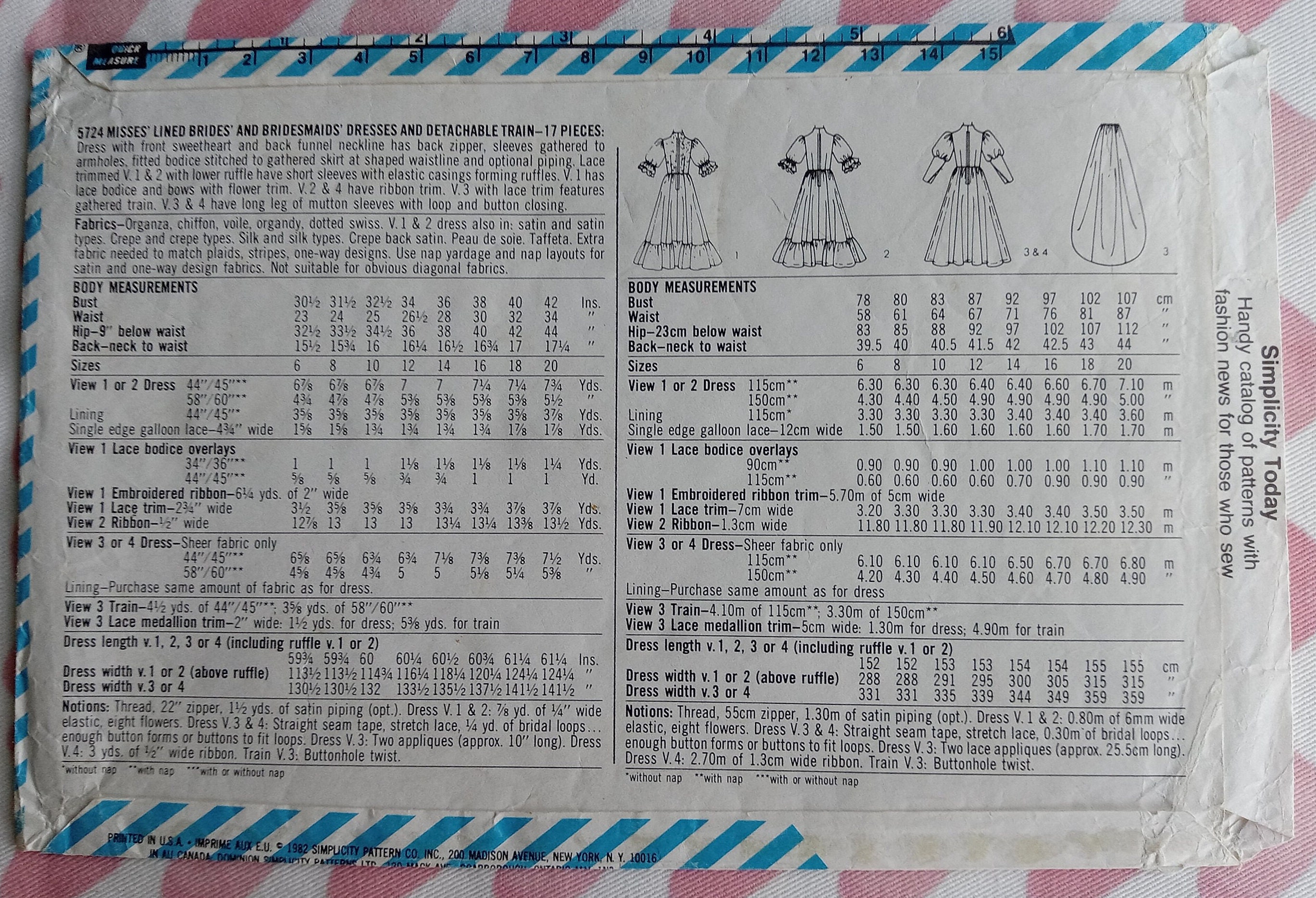 Vintage Simplicity 5724, Bridal Gown Pattern, Partially Cut - Etsy