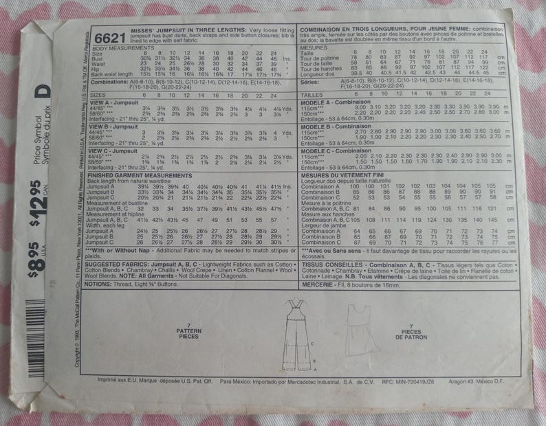 Vintage Mccalls 6621, Overalls Pattern, UC/FF - Etsy