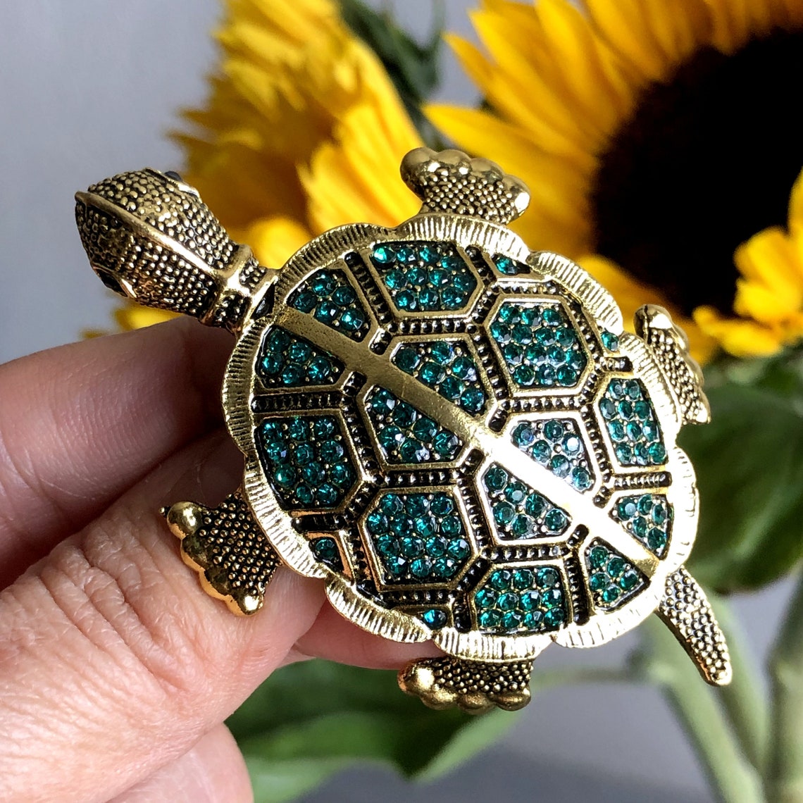 Large Turtle Brooch Pin: Emerald Green Rhinestone Tortoise Jewelry - Etsy