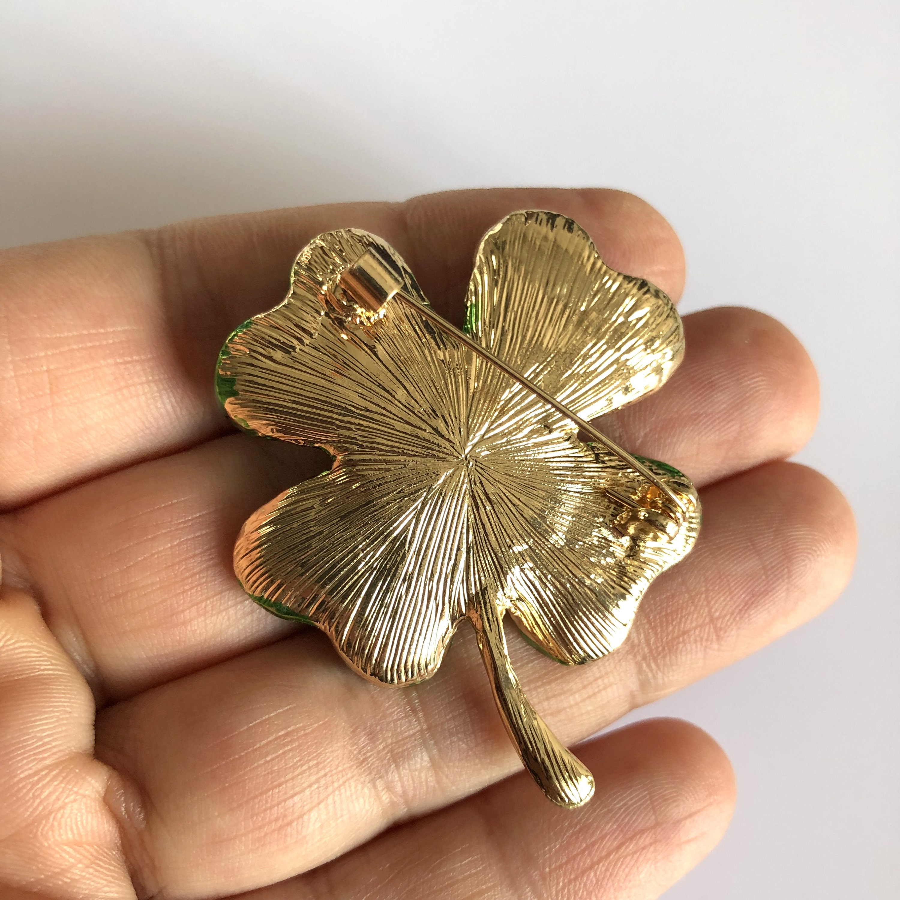 Four Leaf Clover Brooch, Crystal Rhinestone Floral Pin Brooch, Green Brooch Pin, Vintage Style ...
