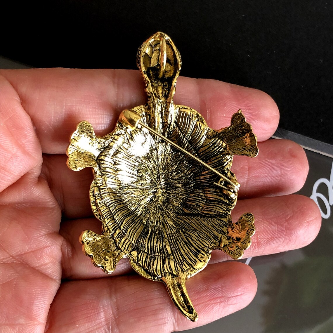 Large Turtle Brooch Pin: Emerald Green Rhinestone Tortoise Jewelry - Etsy