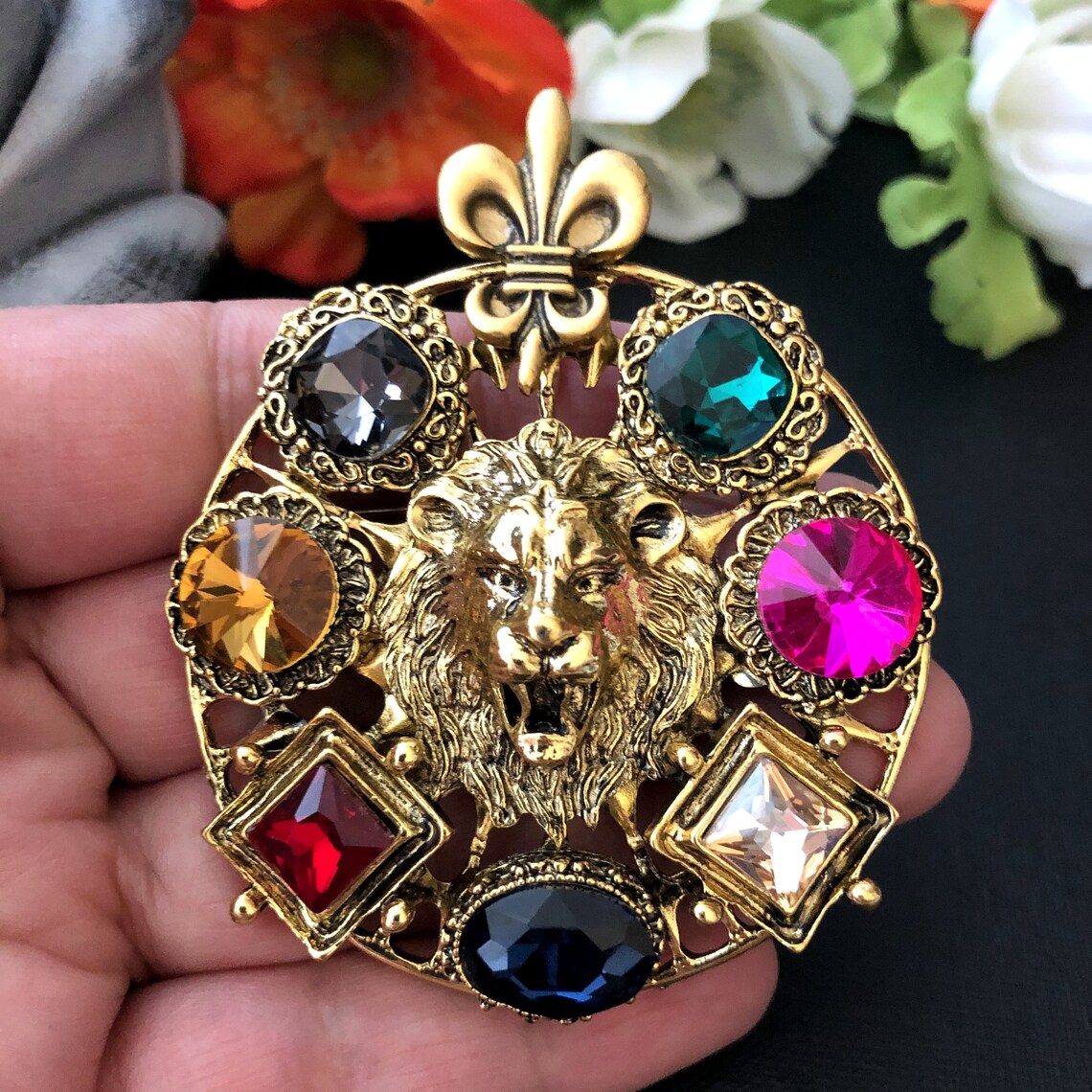 Big Lion Head Brooch Ladies Jewelled Lion Head Brooch Gold - Etsy