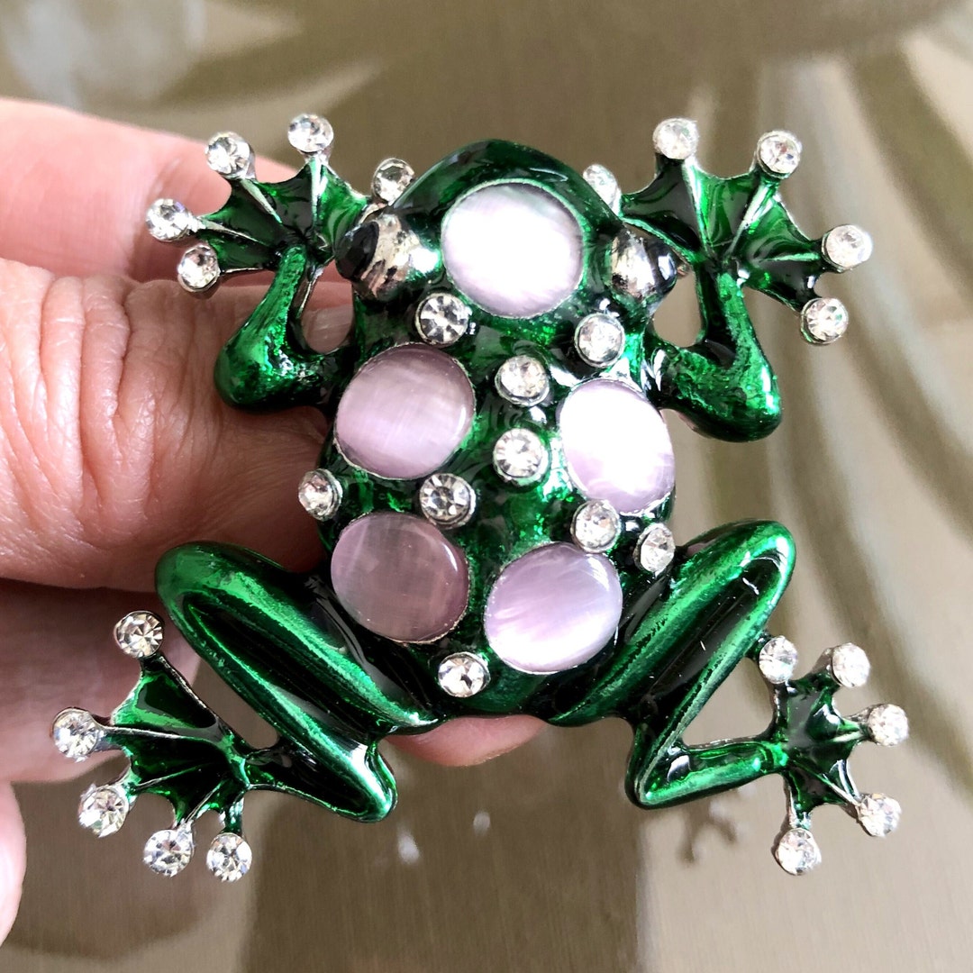 Large Frog Pin, Frog Brooch, Sparkly Frog Pin, Frog Sweater Pin, Frog ...