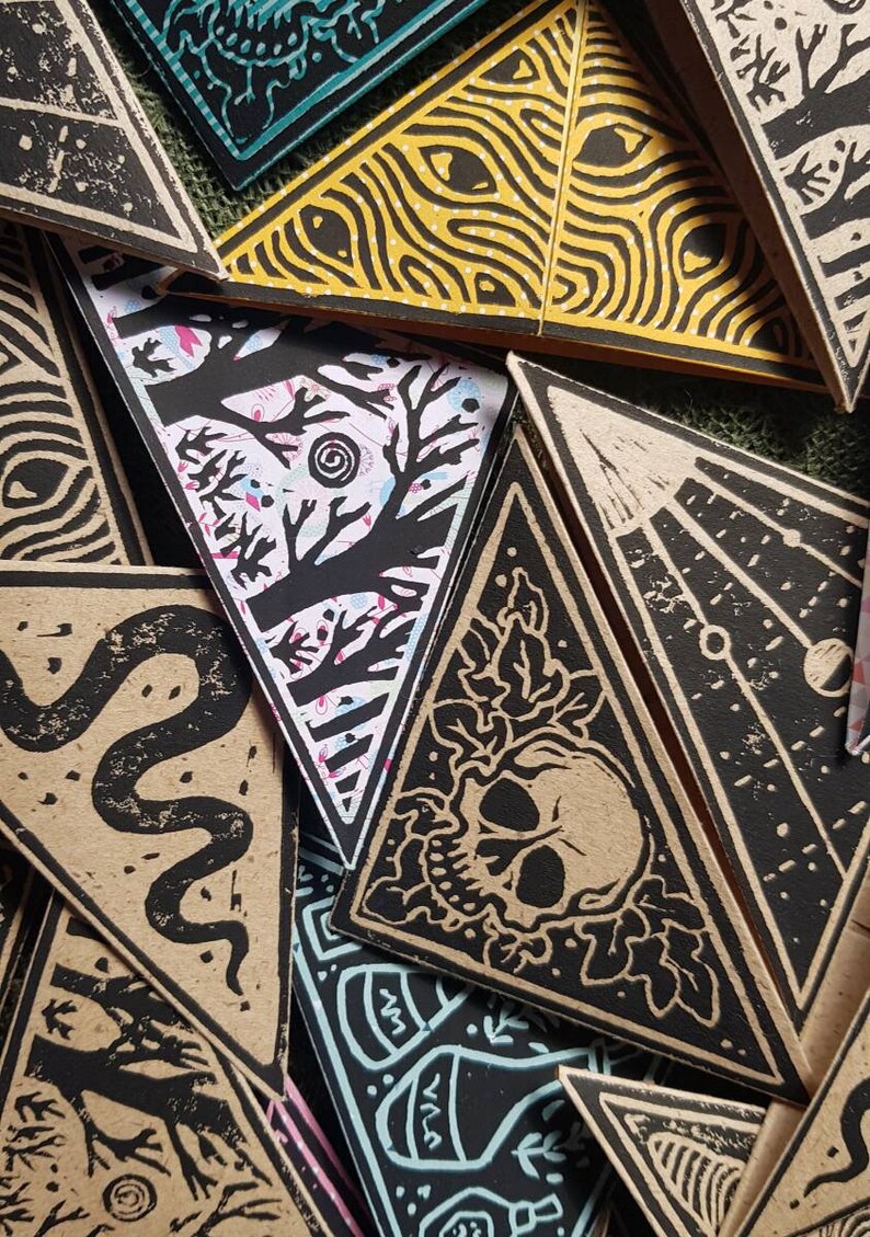 Linoprint-origami Bookmarks, Unique Book Accessories, Booklover Gift ...