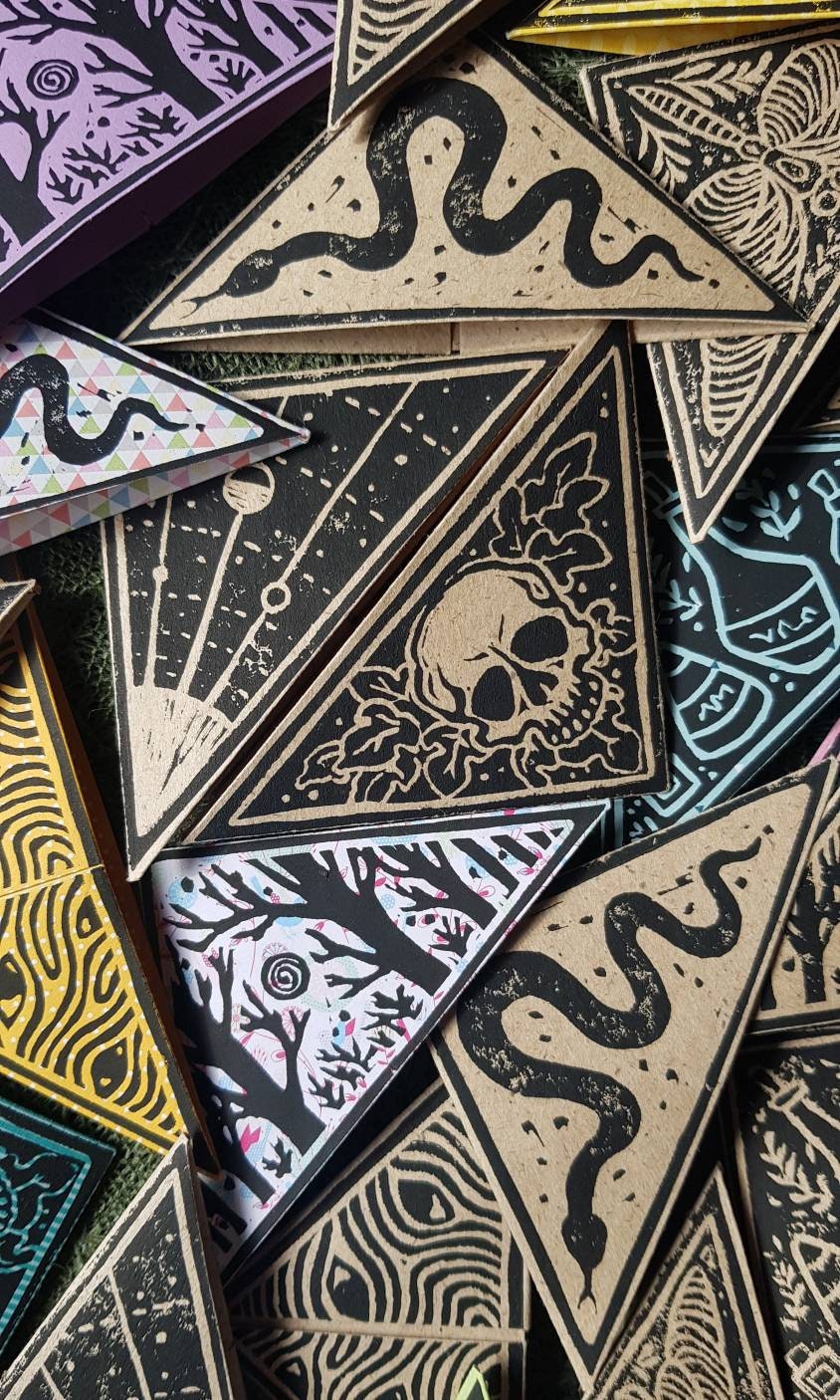 Linoprint-origami Bookmarks Unique Book Accessories | Etsy