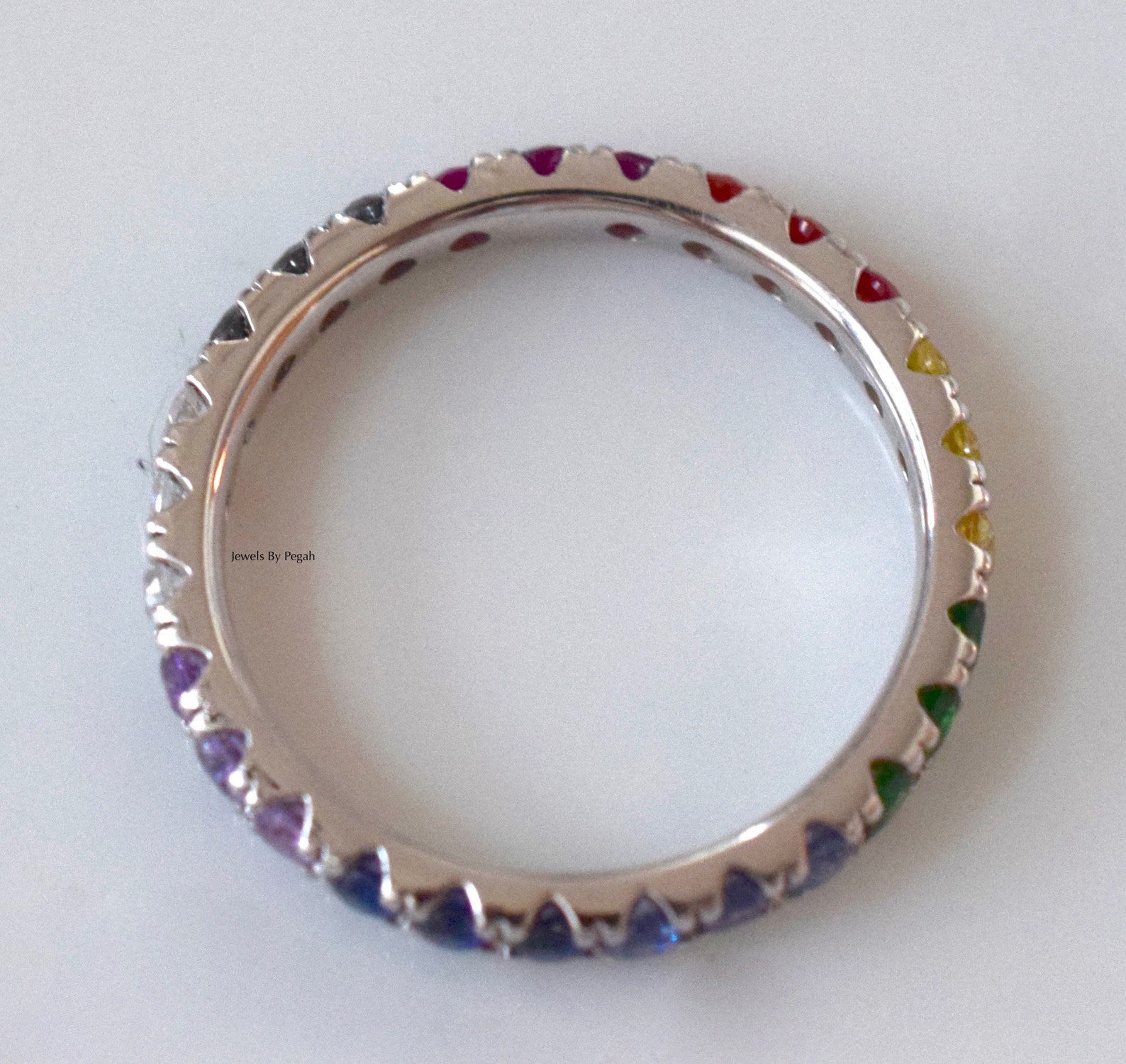 14K White Gold Multi-gemstone Chakra Band | Etsy