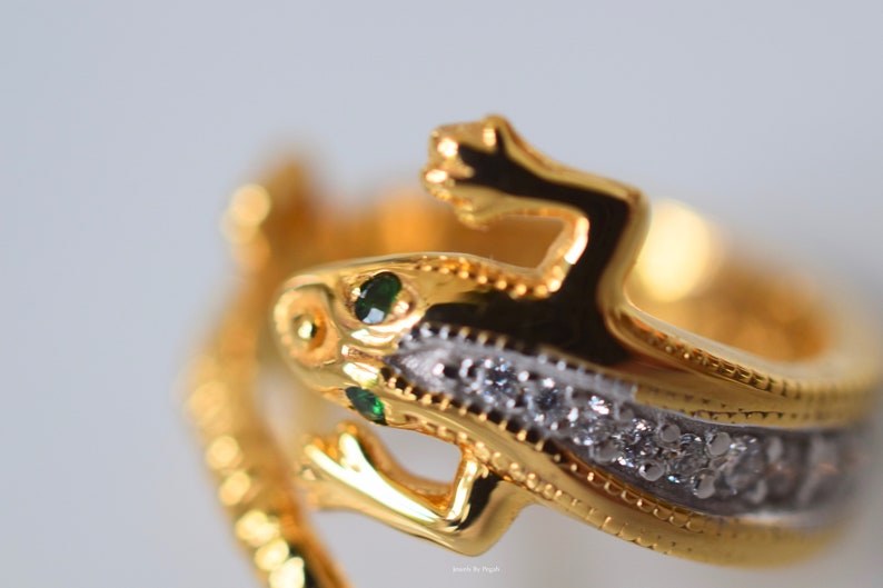 14K Gold Diamond and Tsavorite Lizard Ring With Optional Earrings - Etsy