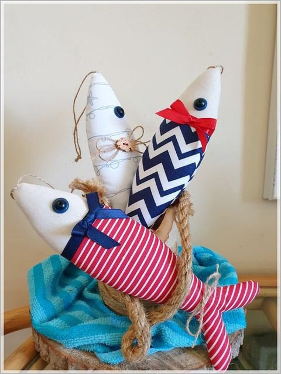 Sea Decor, Set of Three Fish, Maritime Decoration, Fabric Fish ...