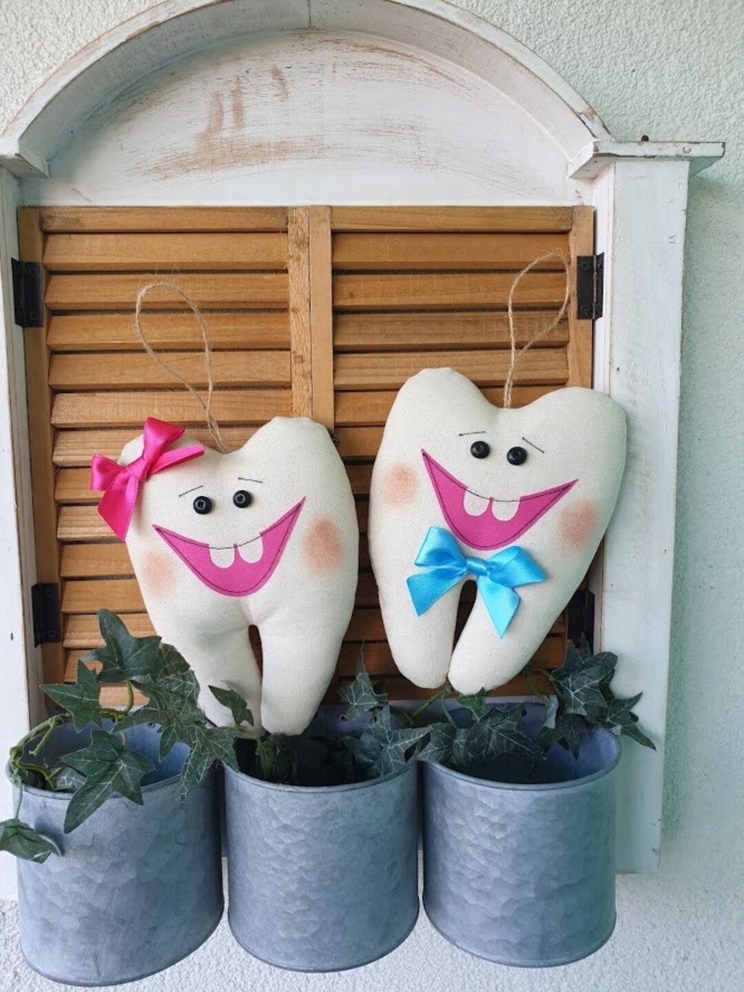 White Hanging Teeth Made of Fabric, Set of 2 Pieces Smiling Teeth, A ...