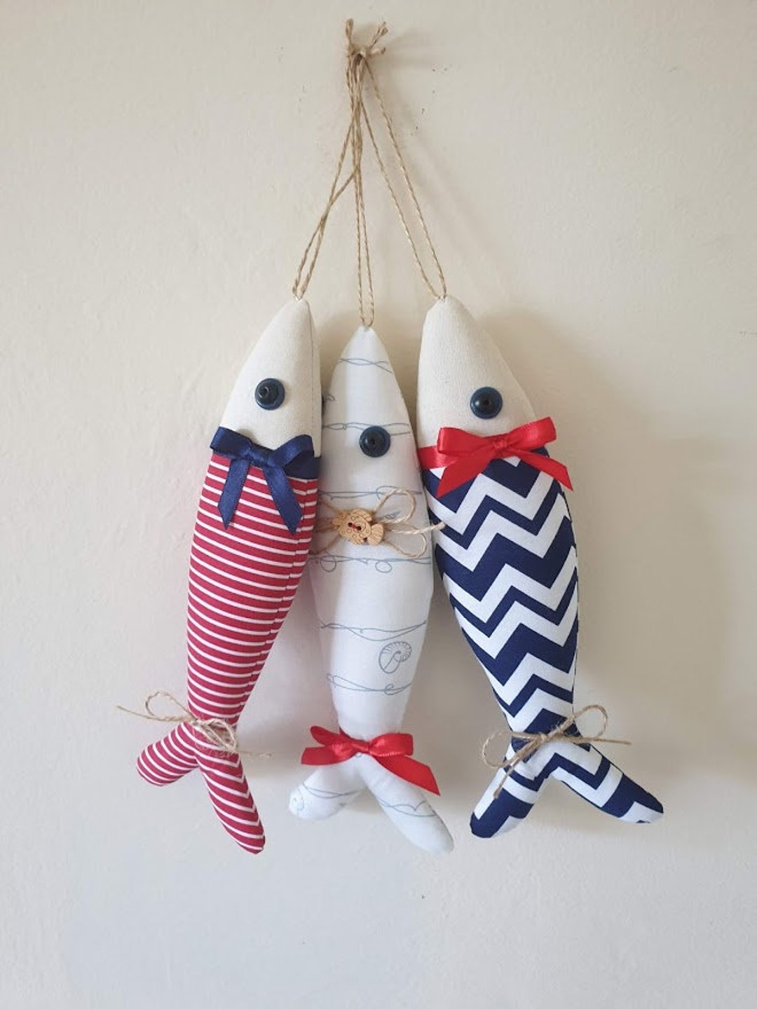 Set of Three Fish, Hanging Sea Decoration, Fabric Fish,decoration for a ...