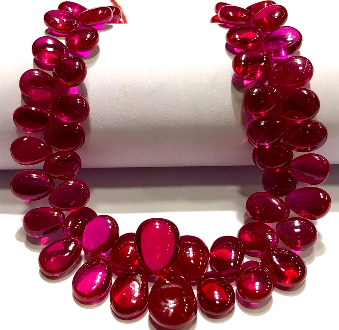 AAA+ Grade Pink Ruby Smooth Pear Beads Pink Ruby Corundum Smooth Almond ...