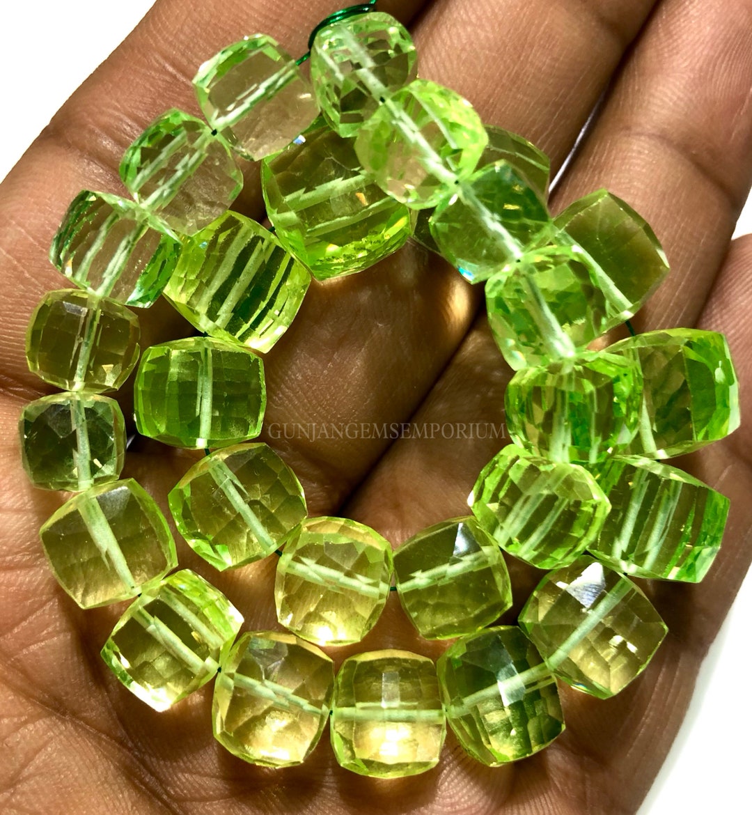Neon Green Spinel Faceted Cubes AAAA+ QUALITY Faceted Spinel Beads Box ...