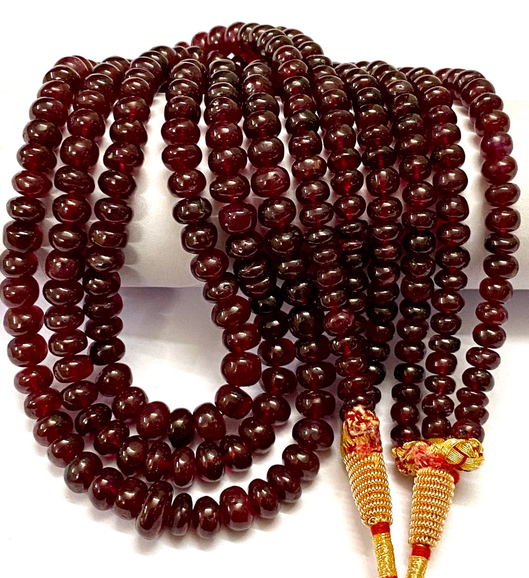 Blood Red Burma Ruby Beads 3 Layer Necklace Natural Burma Ruby Smooth ...