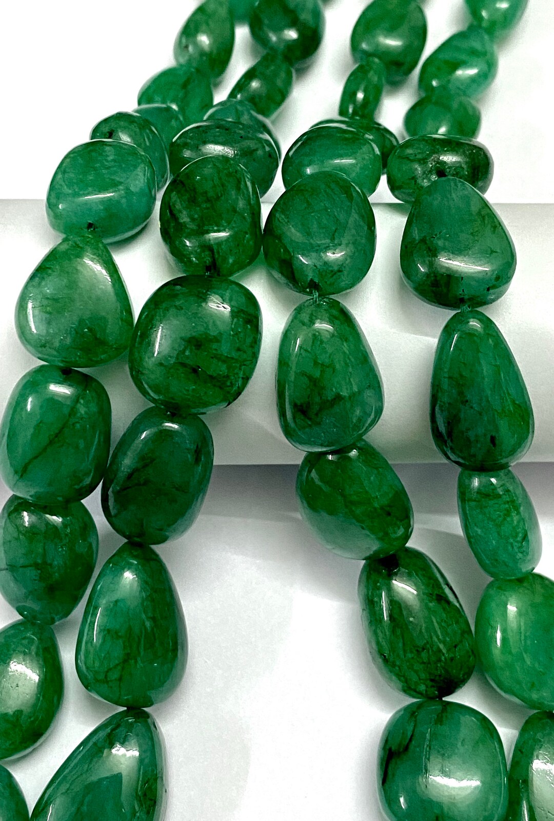 Natural Raw Emerald Smooth Nugget Beads 2 Layer Necklace Green Emerald ...