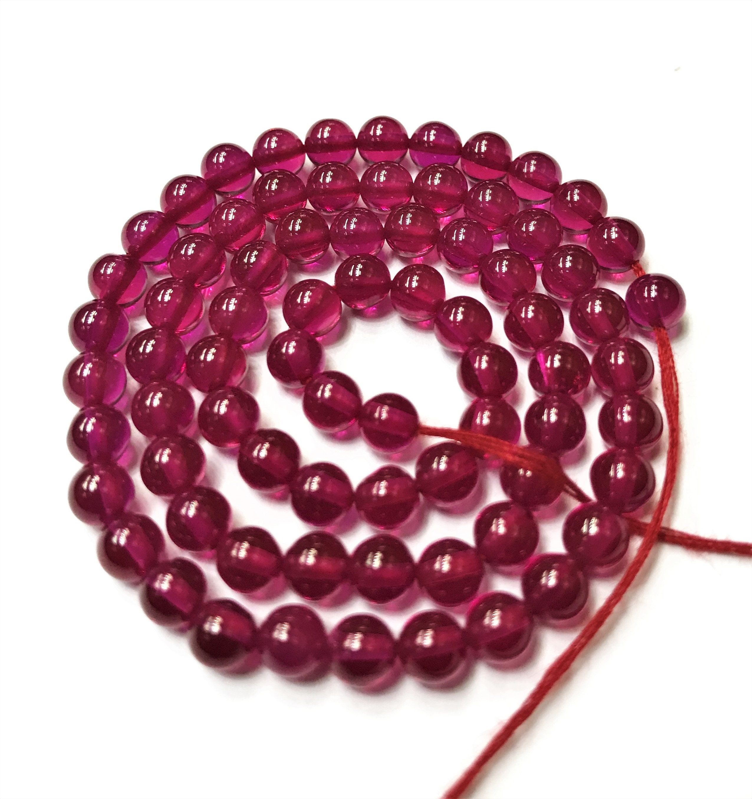 5mm RUBY CORUNDUM Smooth Balls.sold at 5 Strands. 14" 5mm Round Smooth ...