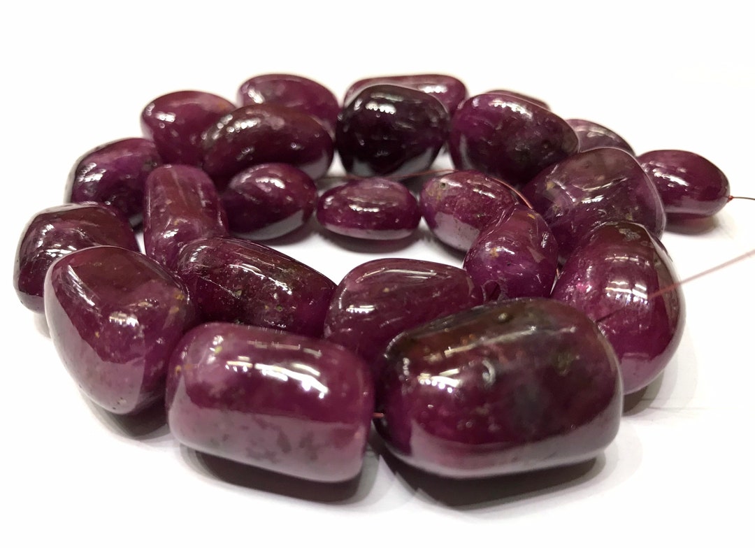 Beautiful~natural RUBY Smooth Gemstone Beads/18" Free Size Nuggets ...