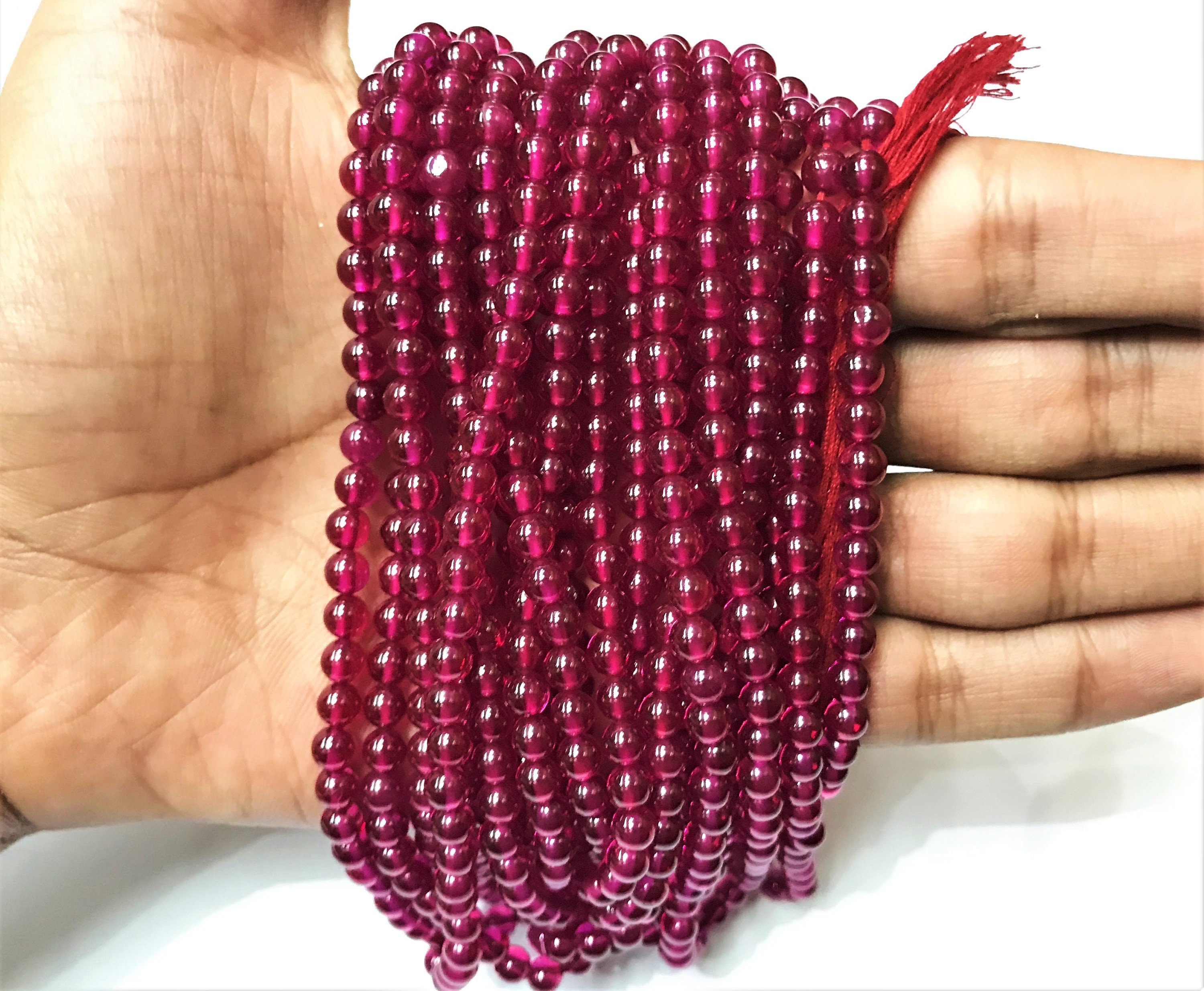 5mm RUBY CORUNDUM Smooth Balls.sold at 5 Strands. 14" 5mm Round Smooth ...
