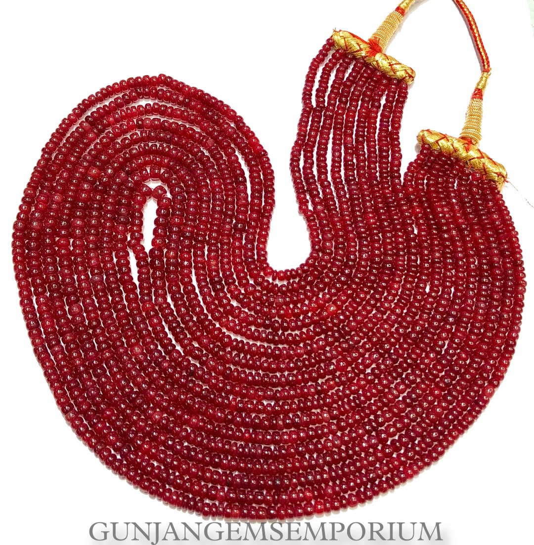 9 Layer Genuine RUBY NECKLACE~~AAA+ Red Ruby Beads Ruby Smooth Rondelle ...
