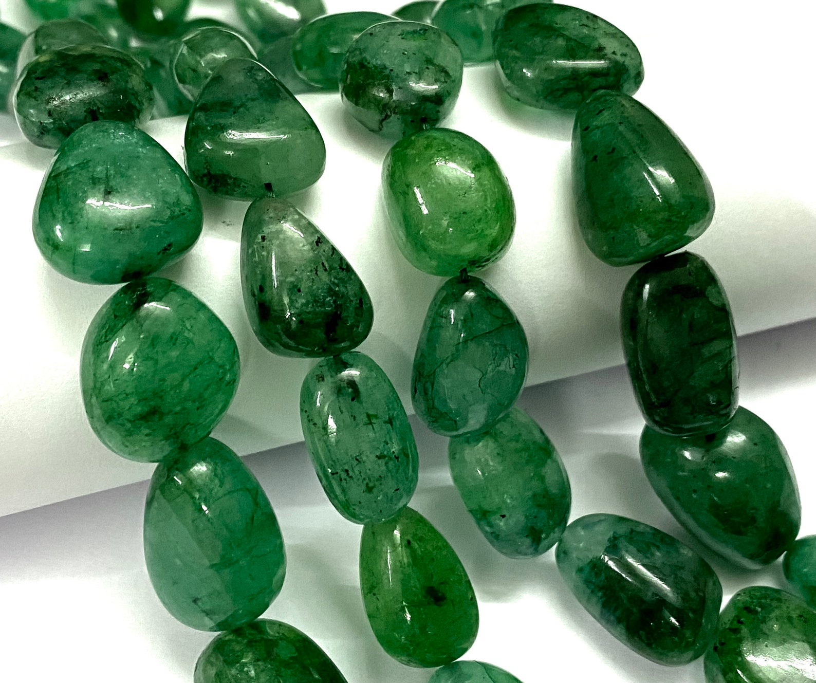 Natural Raw Emerald Smooth Nugget Beads 2 Layer Necklace Green Emerald ...