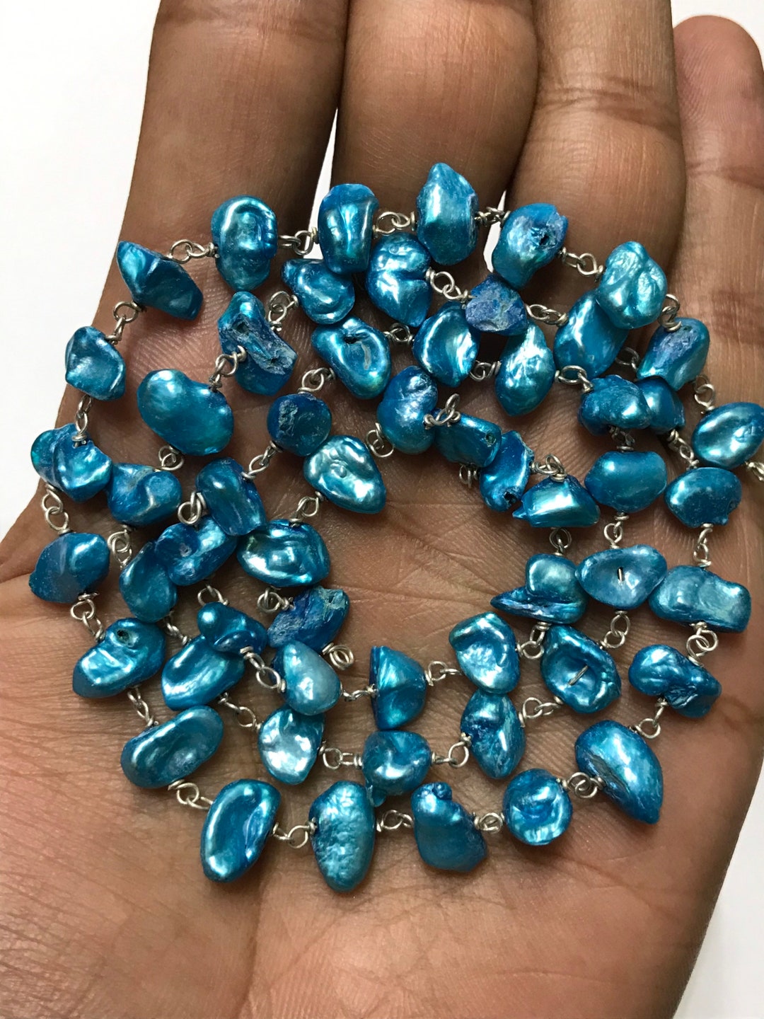 ROSARY! AAA+ Natural Blue Pearl Cheeps /22” Smooth Blue Pearl Cheeps ...
