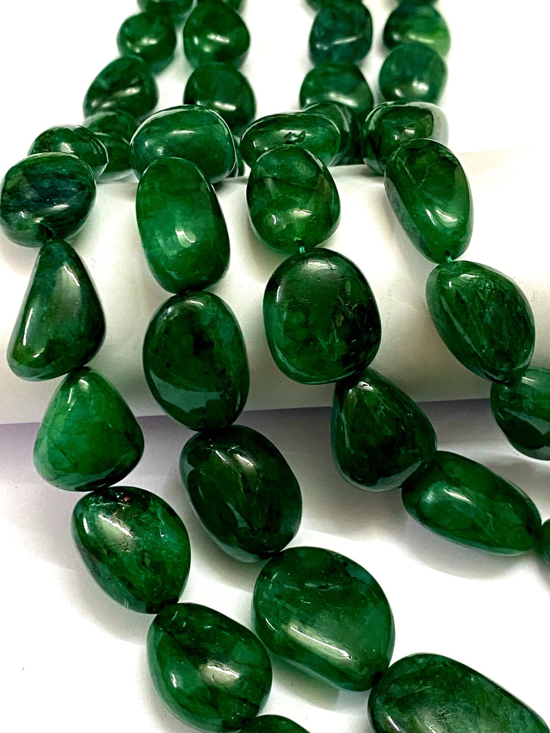 Natural Raw Emerald Smooth Nugget Beads 2 Layer Necklace Green Emerald ...