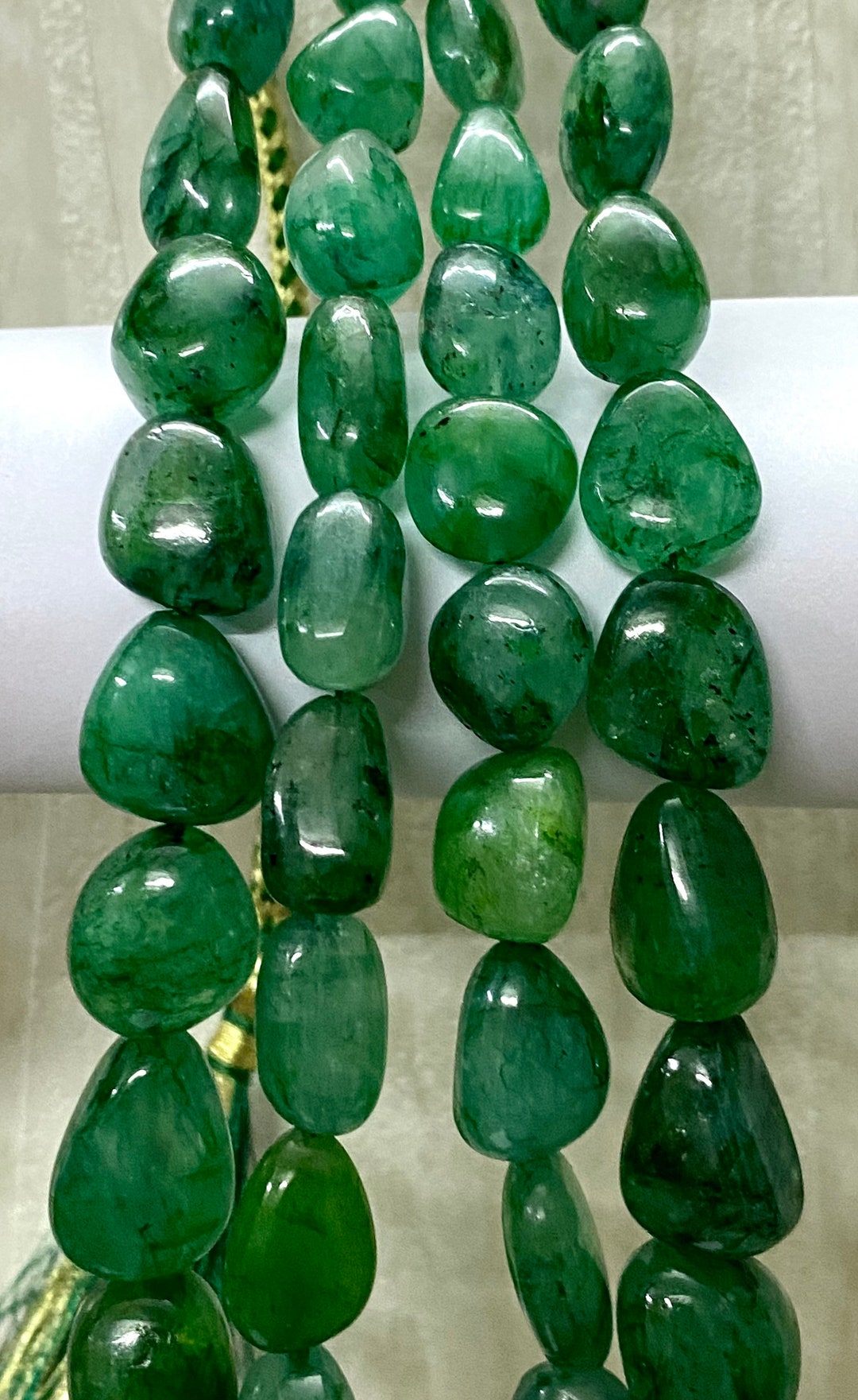 Natural Raw Emerald Smooth Nugget Beads 2 Layer Necklace Green Emerald ...