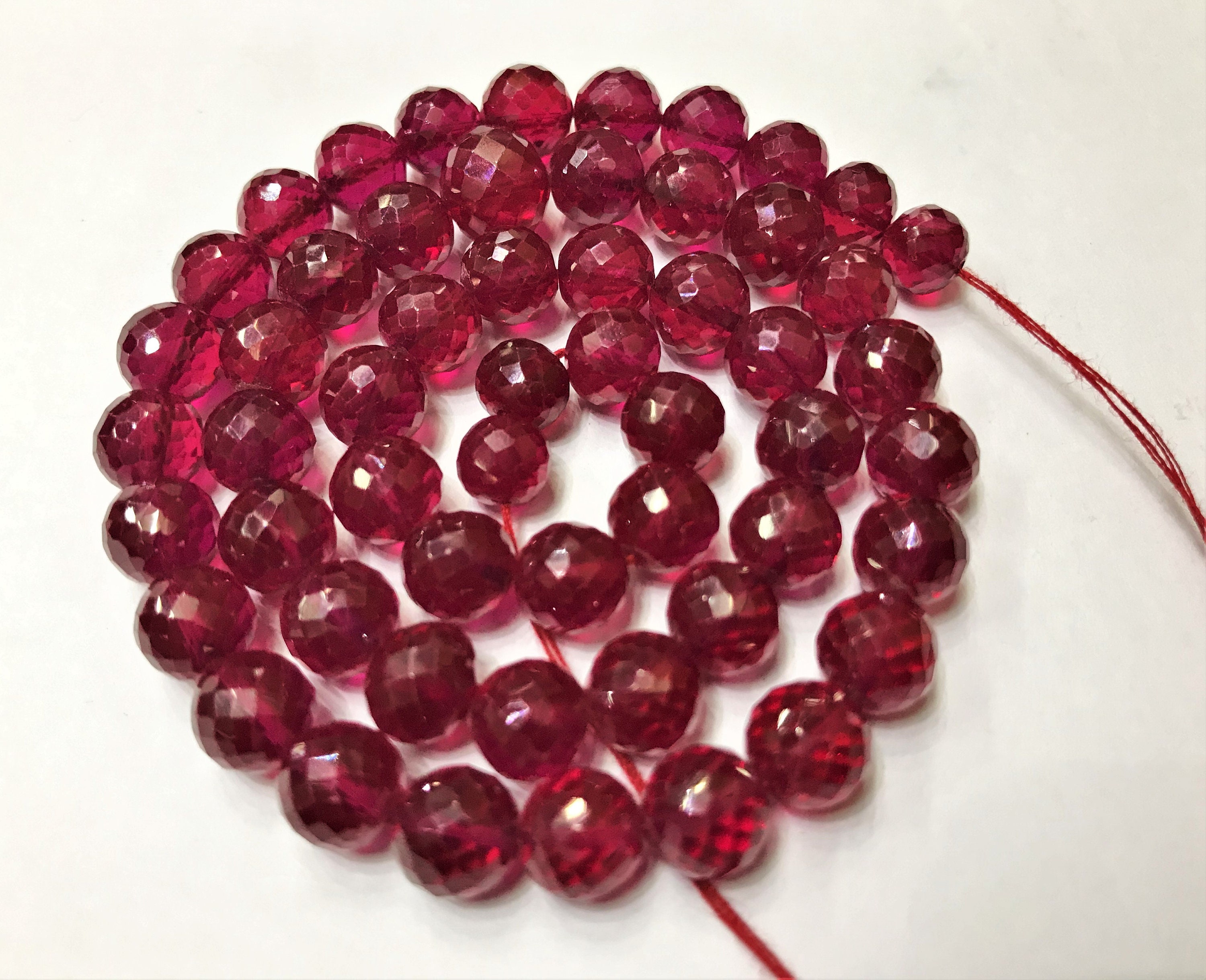 Natural RUBY CORUNDUM 8mm Balls.16" 8mm Round Shape Faceted Ruby Color ...