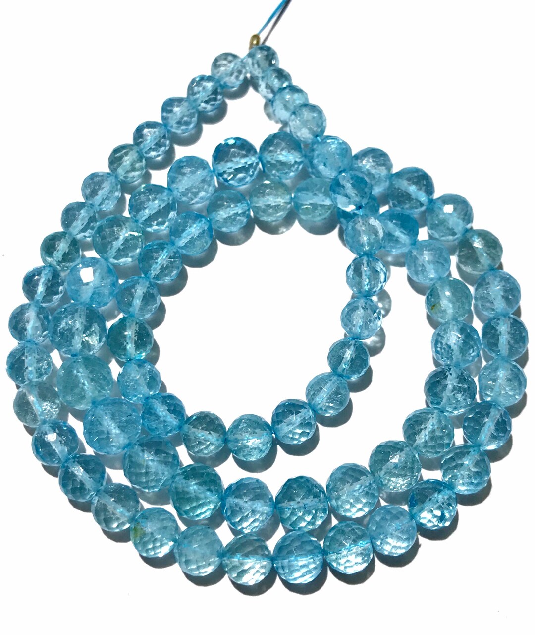 AAA+ Blue Topaz Faceted Round Shape Beads Natural 5mm-7mm Blue Topaz ...