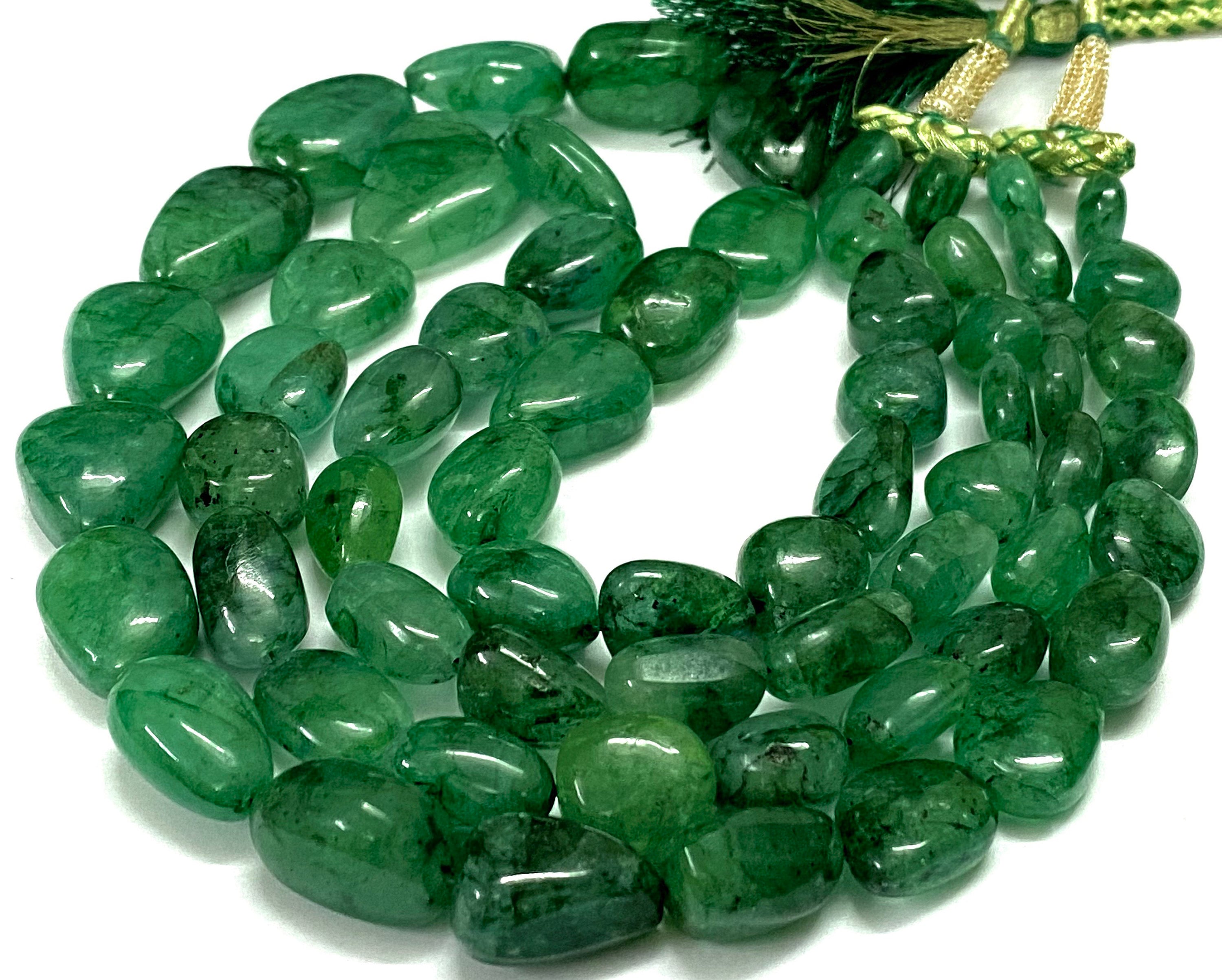 Natural Raw Emerald Smooth Nugget Beads 2 Layer Necklace Green - Etsy