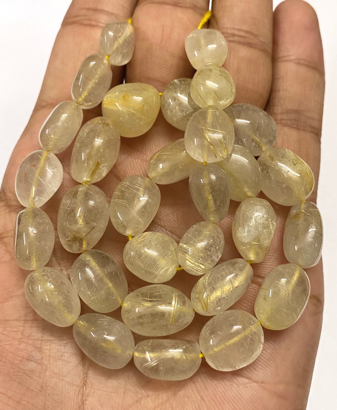 Yellow Rutilated Quartz Smooth Nuggets Beads Natural 9mm-12mm Rutile ...