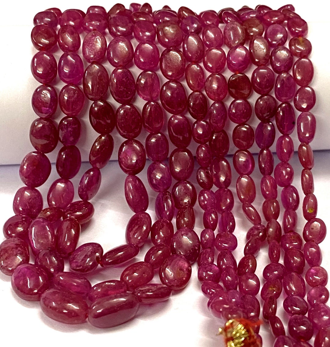 Natural Dark Pink Ruby Smooth Oval Beads 3 Layer Necklace Pink Ruby ...