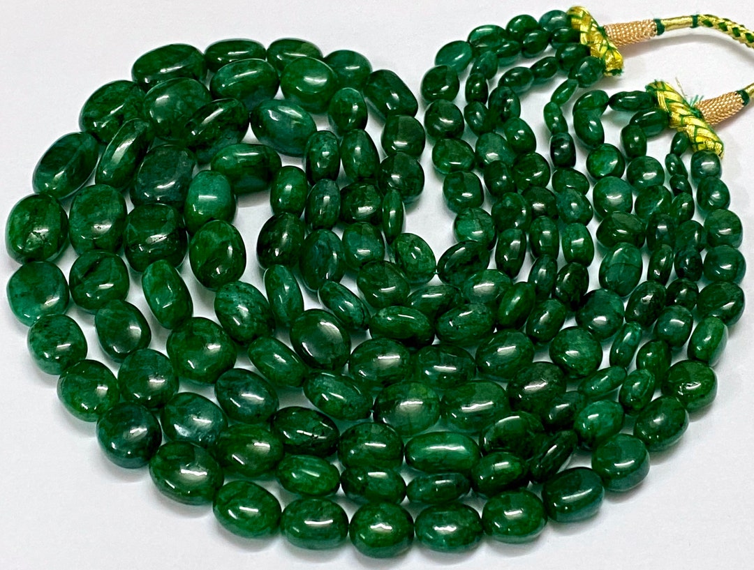 Natural Raw Emerald Smooth Nugget Beads 4 Layer Necklace Green Emerald ...
