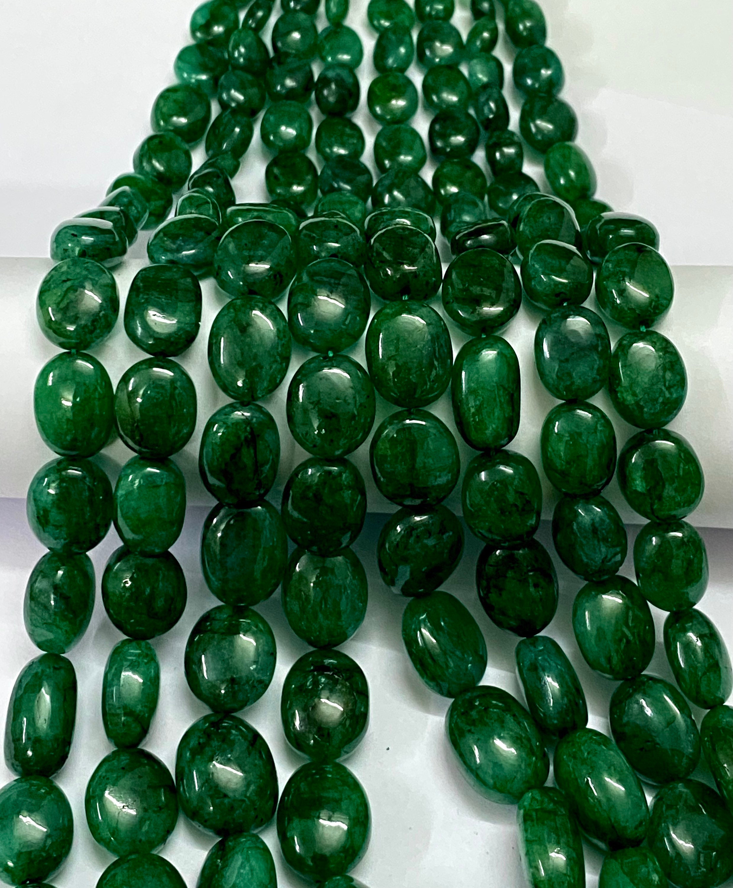 Natural Raw Emerald Smooth Nugget Beads 4 Layer Necklace Green Emerald ...