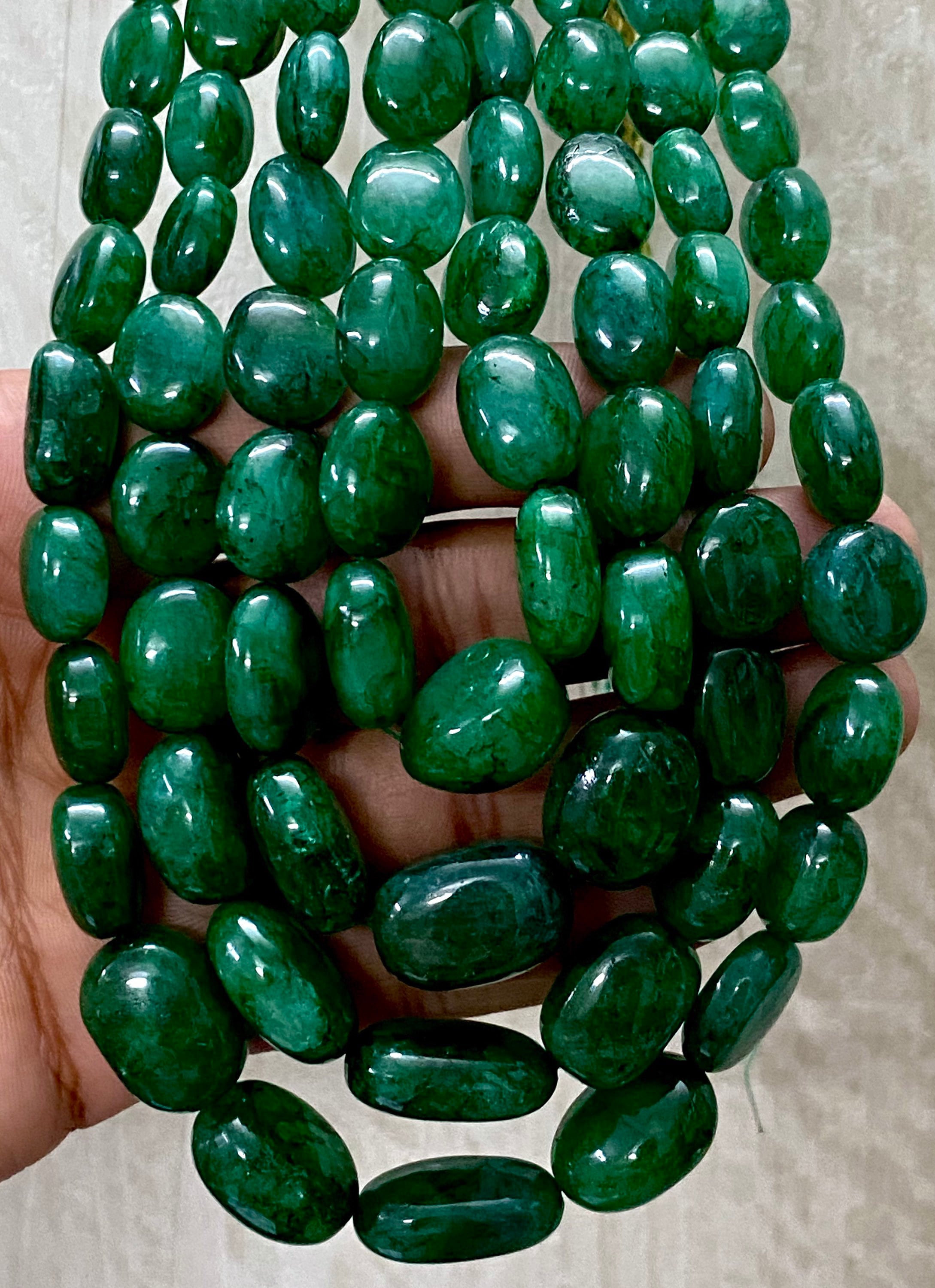 Natural Raw Emerald Smooth Nugget Beads 4 Layer Necklace Green Emerald ...