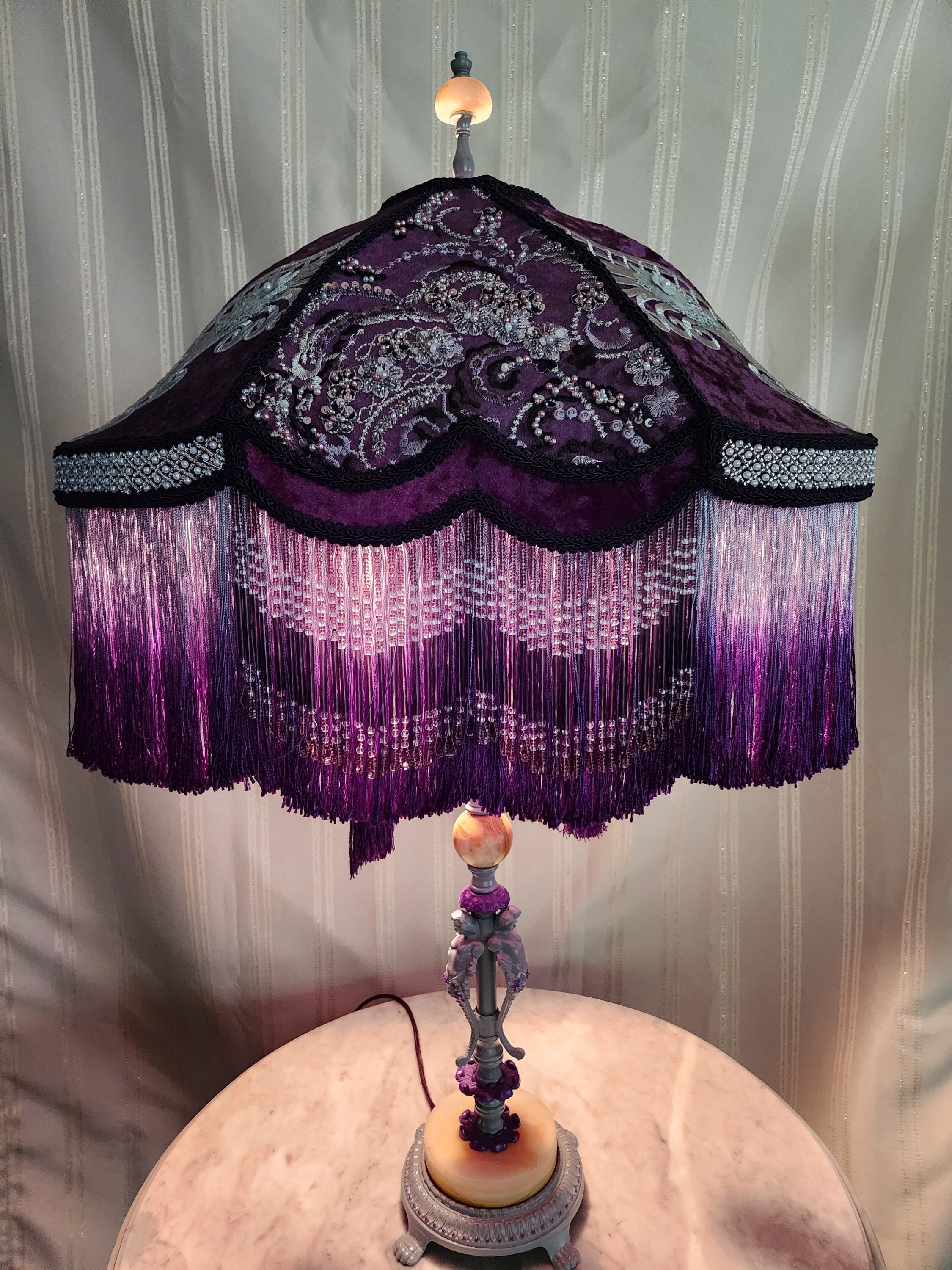 Large Vintage Victorian Table Lamp W Incredible Handmade Shade - Etsy