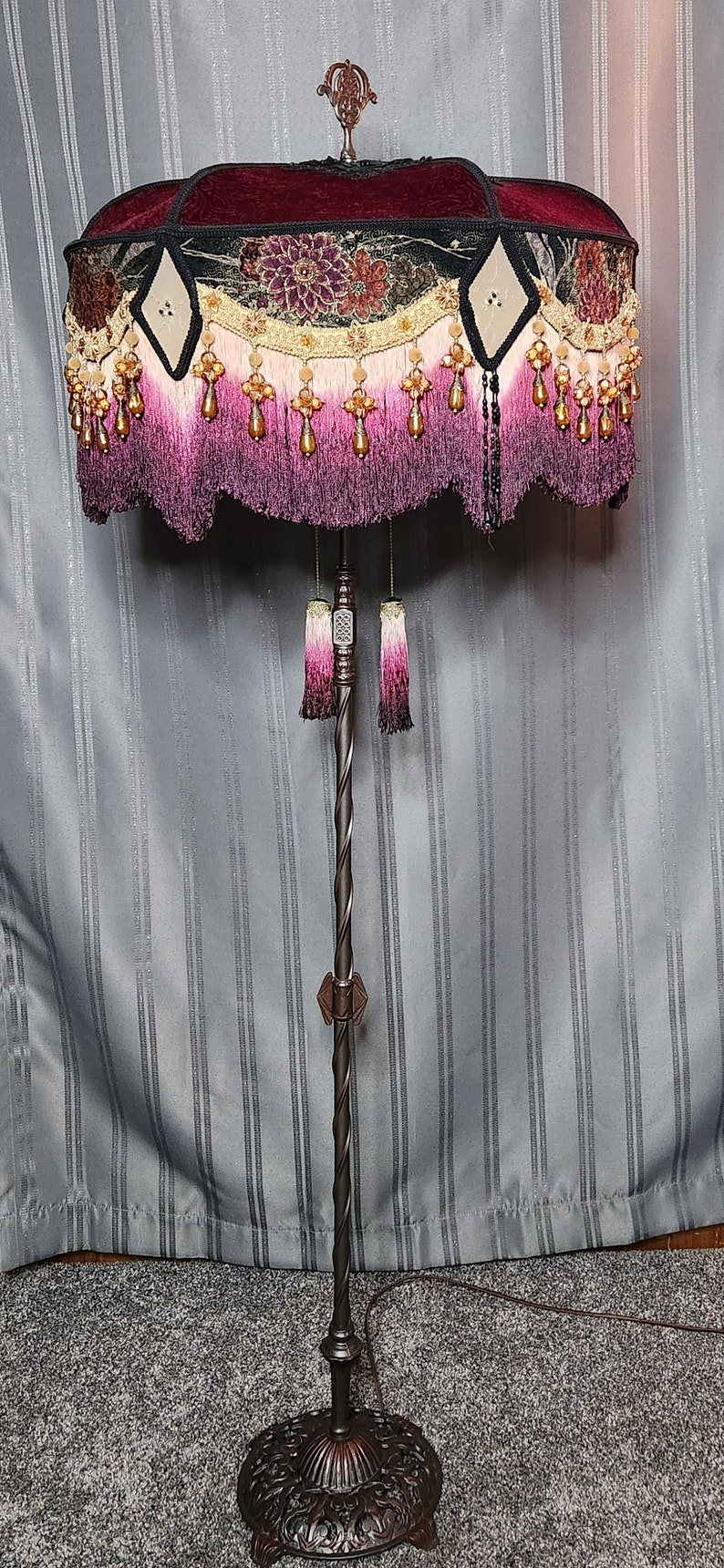 Victorian Floor Lamp With Large Amazing Handmade Lampshade - Etsy