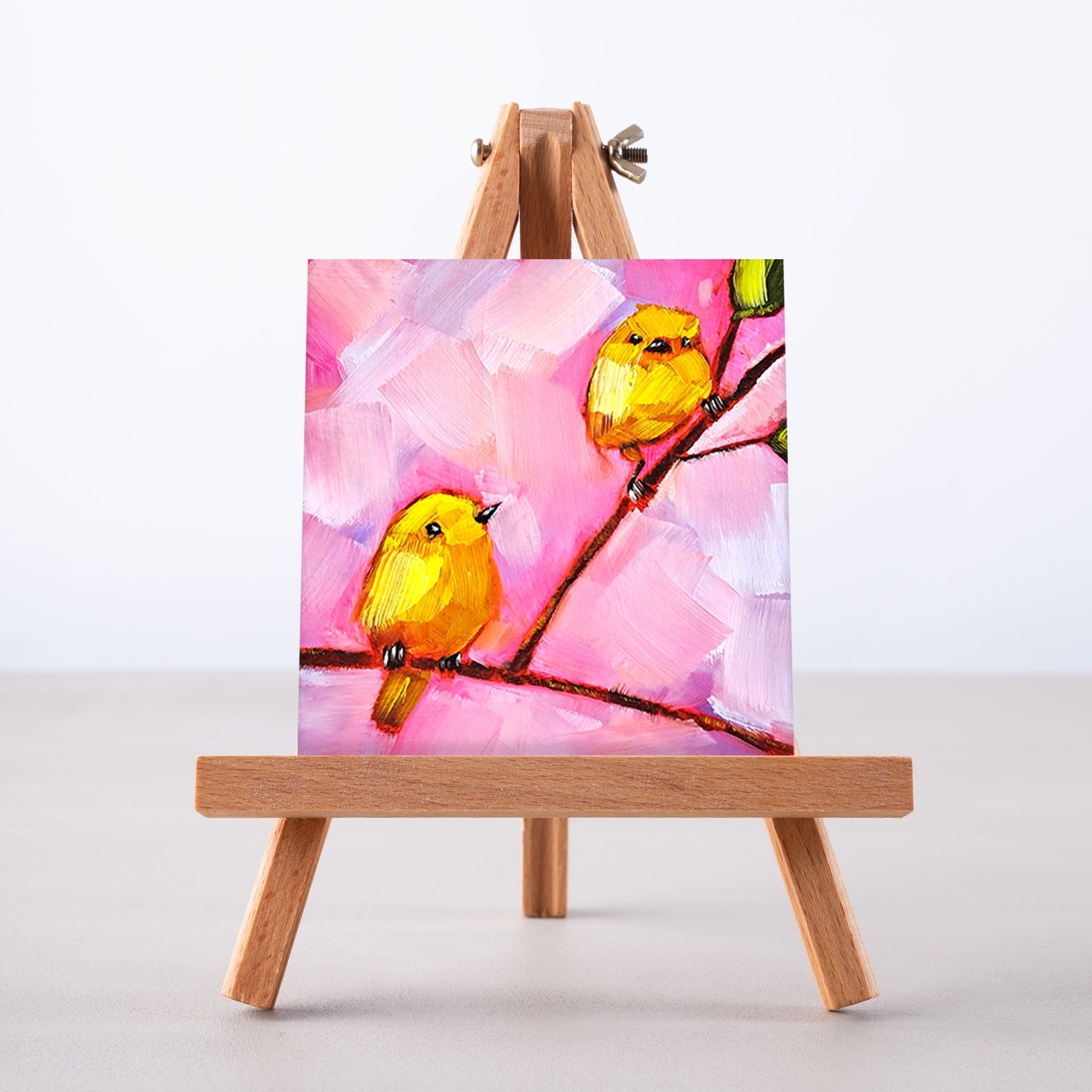 Canary Painting Bird Original Art Couple Bird Oil Painting Animal Small ...